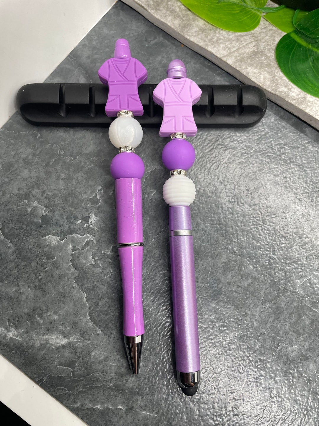 2 PC Handmade Silicone Bead Black Ink Pen & Stylus Set New Nurse Scrub ...