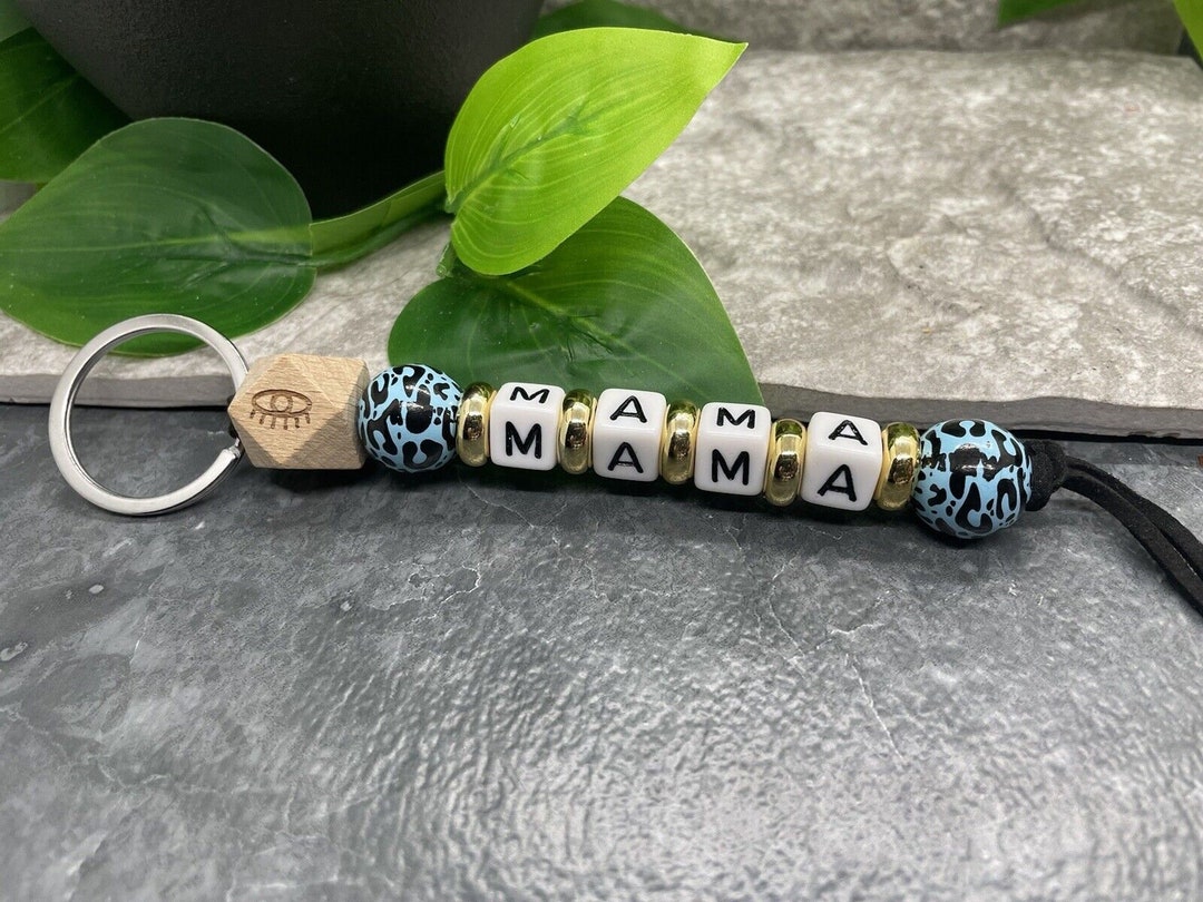7" Stainless Steel Wood Bead "mama" Personalized Keychain New A2146 - Etsy