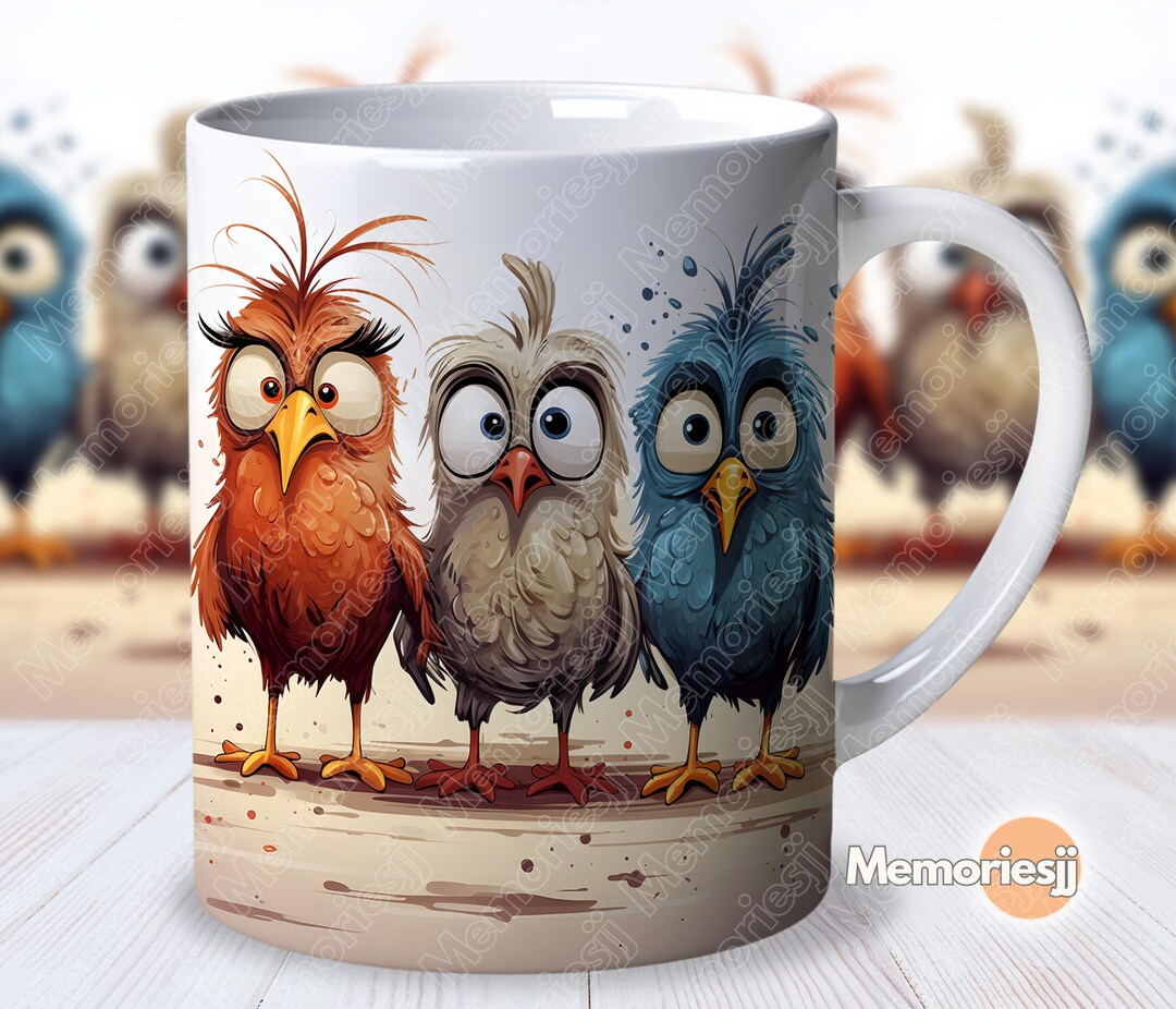 Funny Birds Mug Wrap, Cute Little Birds Design, 11oz and 15oz Coffee ...