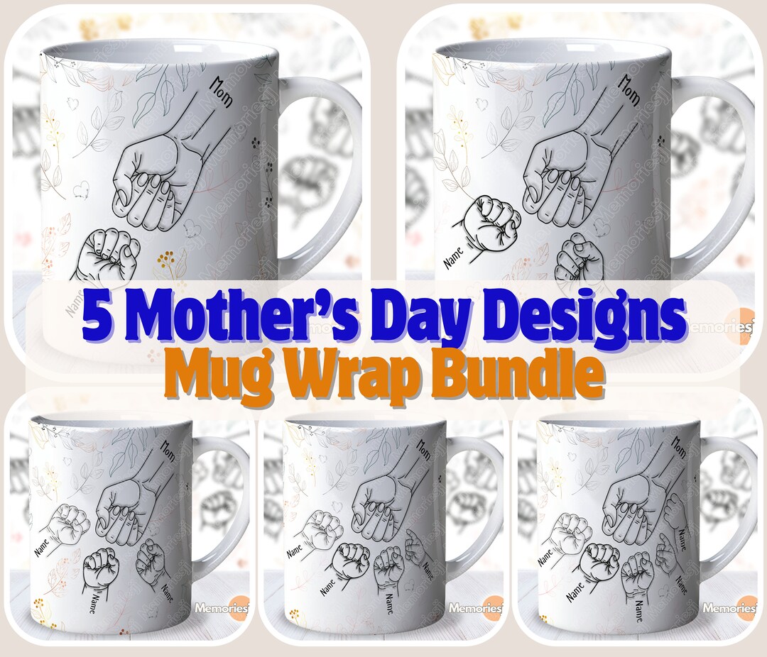 Custom up to 5 Kids Mom‘s Hand Mug Wrap Png,mother's Day Floral,mom ...