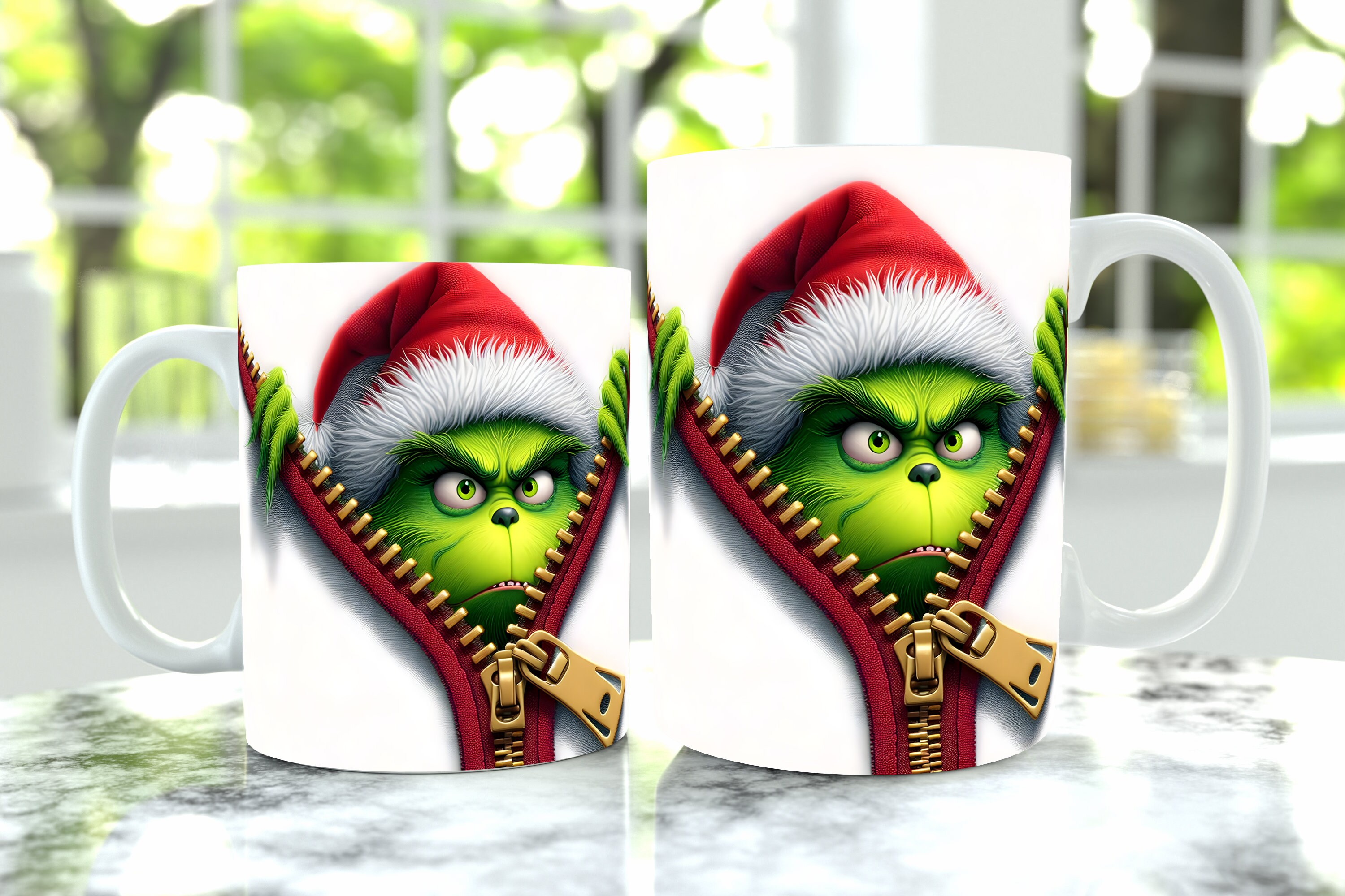 Christmas Grinch Coming Out of a Zipper Mug Wrap Griinch Mug Wrap PNG ...