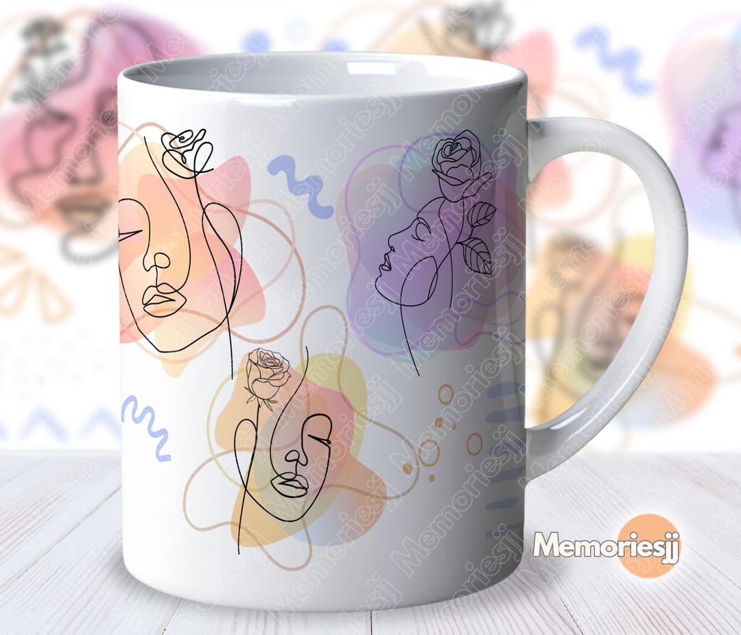 Amazing Woman Mug Wrap, Line Art Design for Woman, Face of Women Tea ...