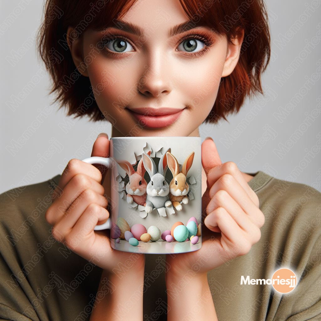 3D Rabbits Peeking Out of A Hole in the Wall, Easter Mug Wrap Bundle ...
