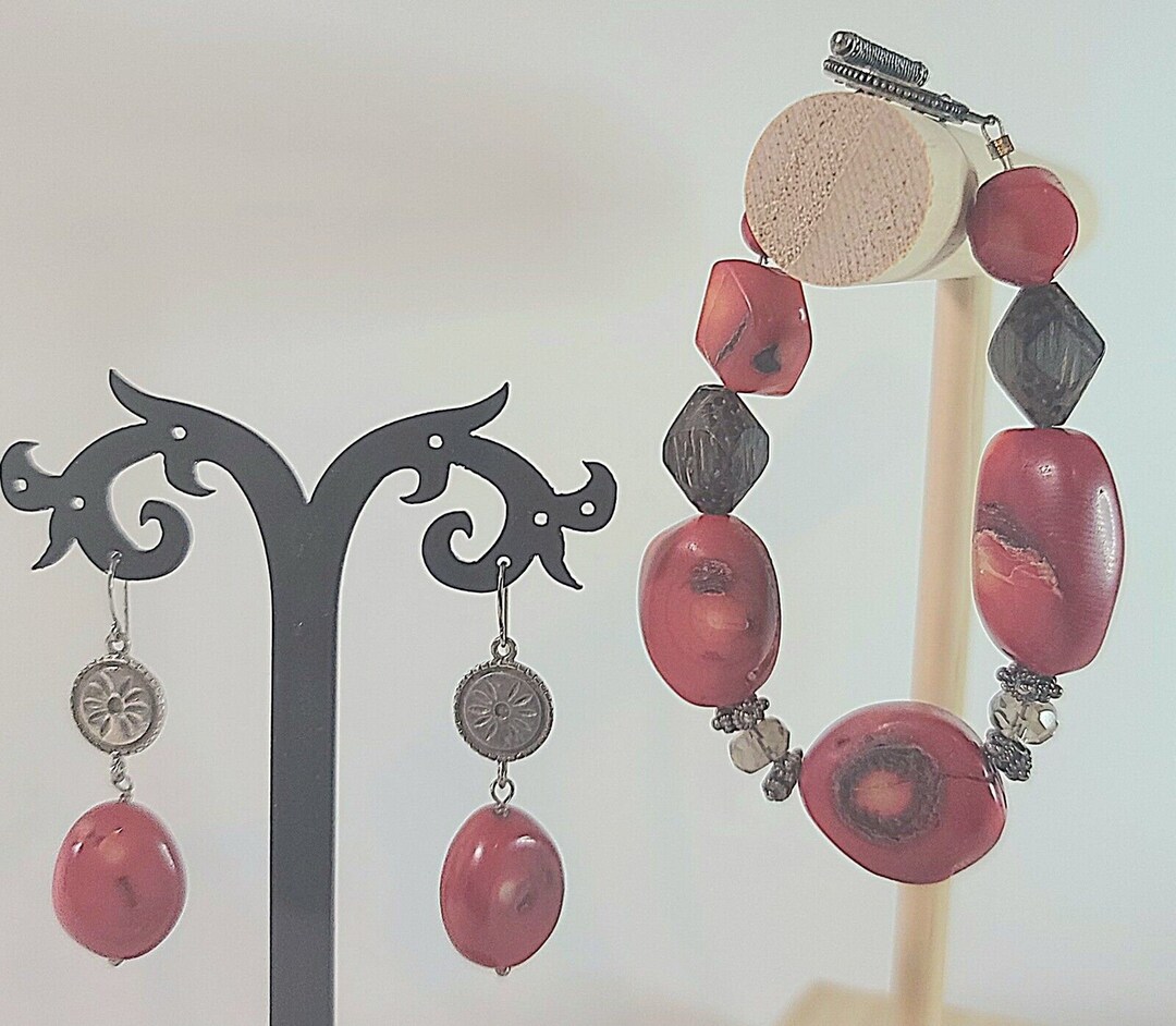 Dillards Sterling Collection Dangle Earrings and Bracelet Genuine Red ...