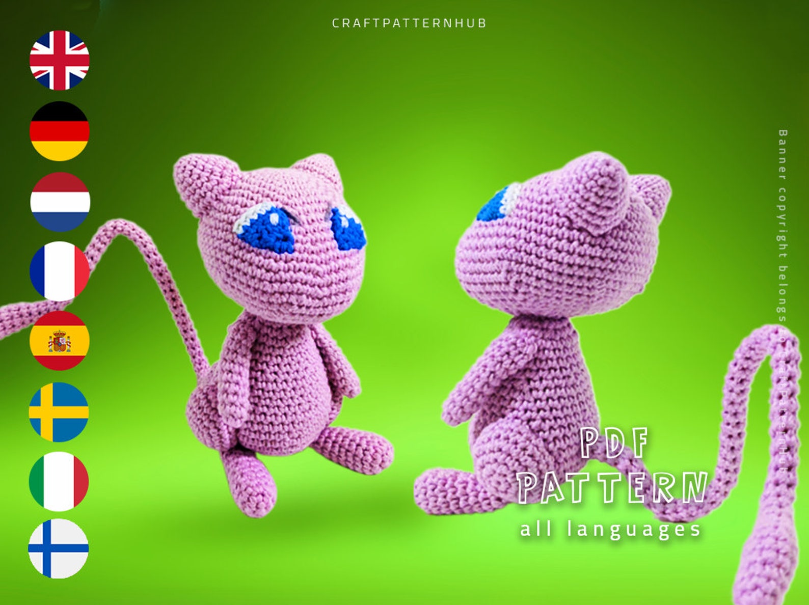 Mew Cat Crochet Pattern, Mew Amigurumi Pattern, Crochet Pattern, DIY ...