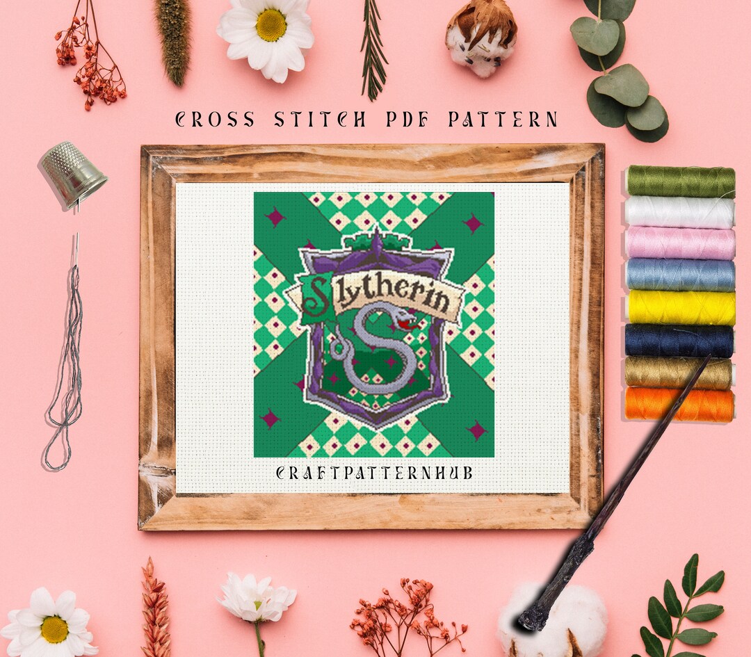 Slytherin Cross Stitch Pattern, Beginner Embroidery Pattern, Slytherin ...