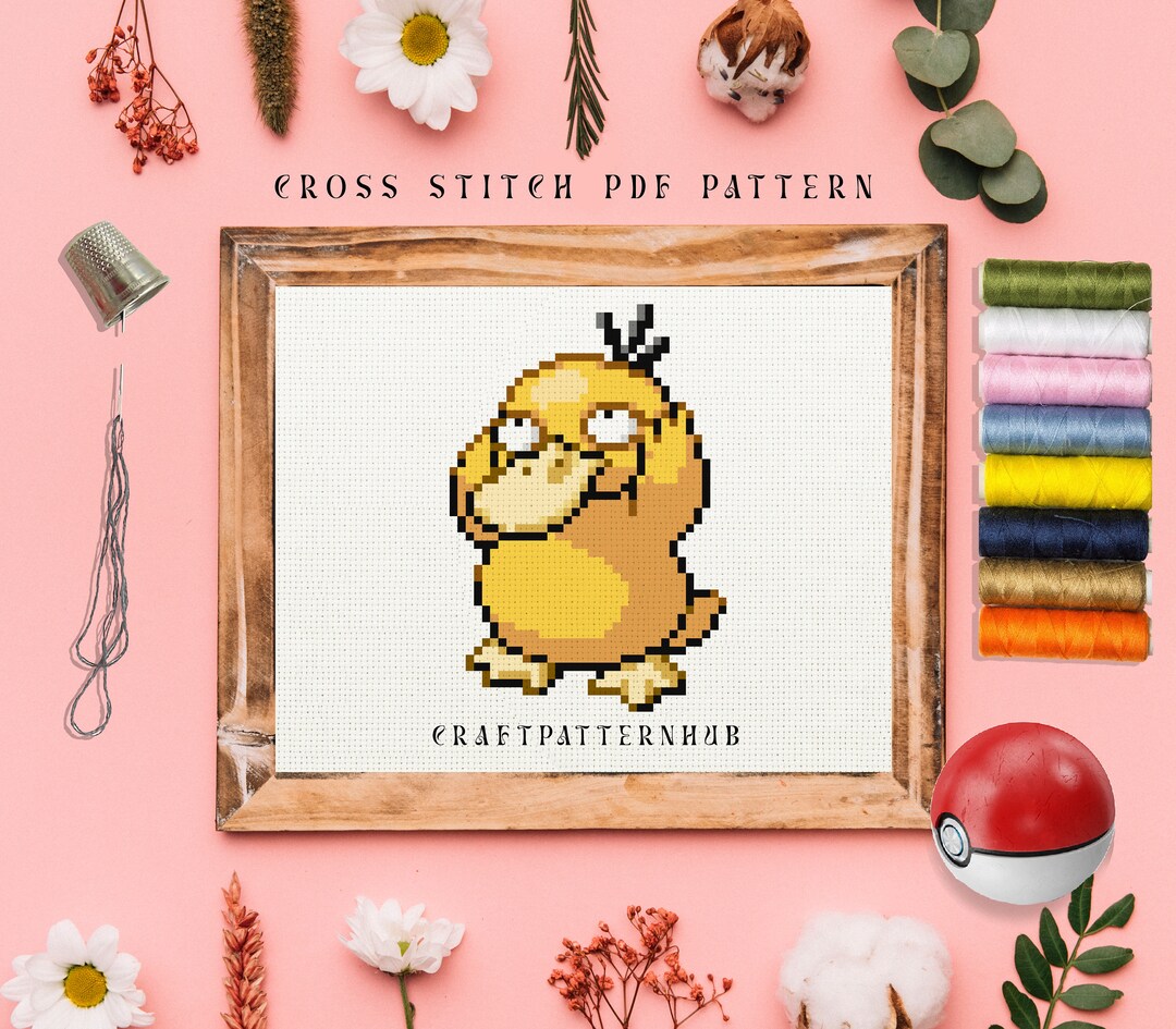 Psyduck Cross Stitch Pattern, Beginner Embroidery Pattern, Easy Pokemon ...