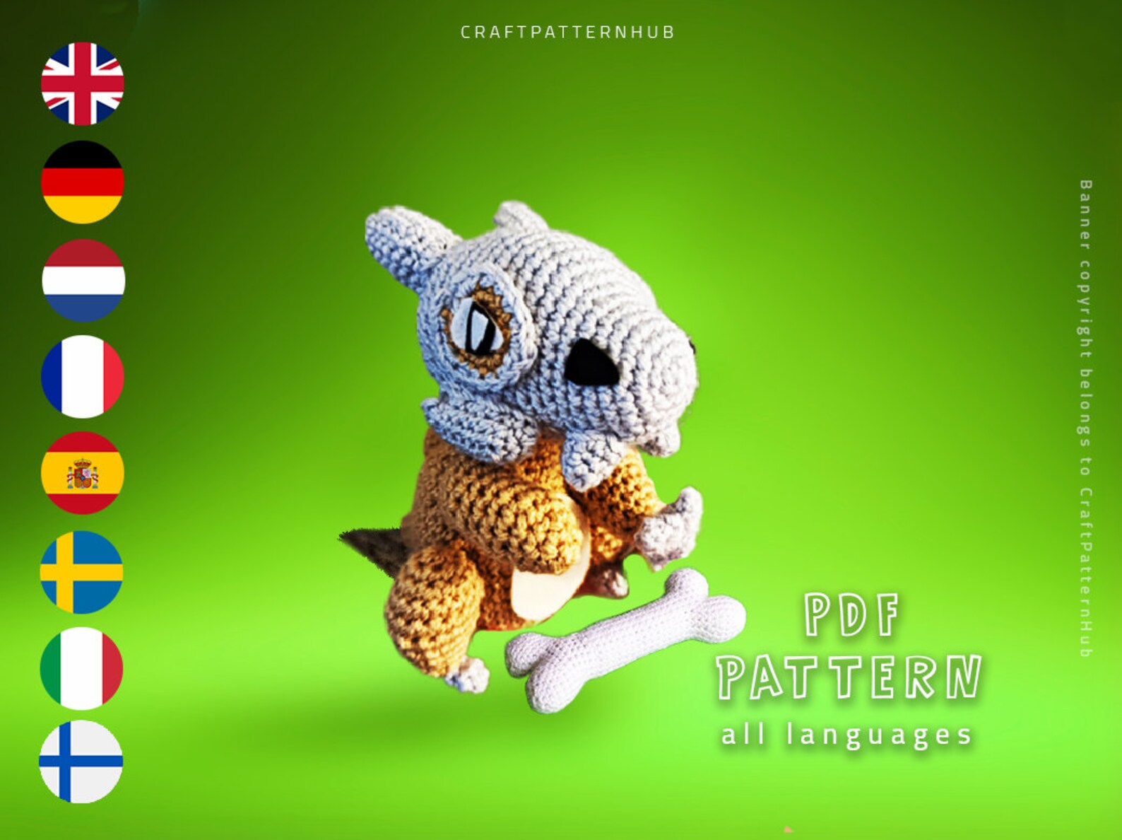 Cubone Dog Crochet Pattern, Cubone Amigurumi Pattern, Crochet Tutorial ...