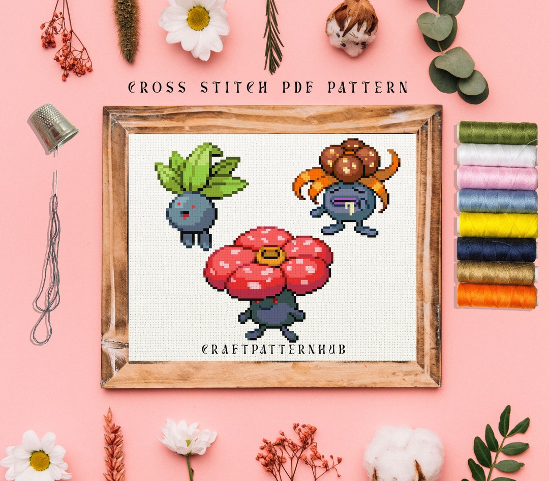 Oddish Gloom Vileplume Stitch Pattern, Embroidery Pattern, Pokemon ...