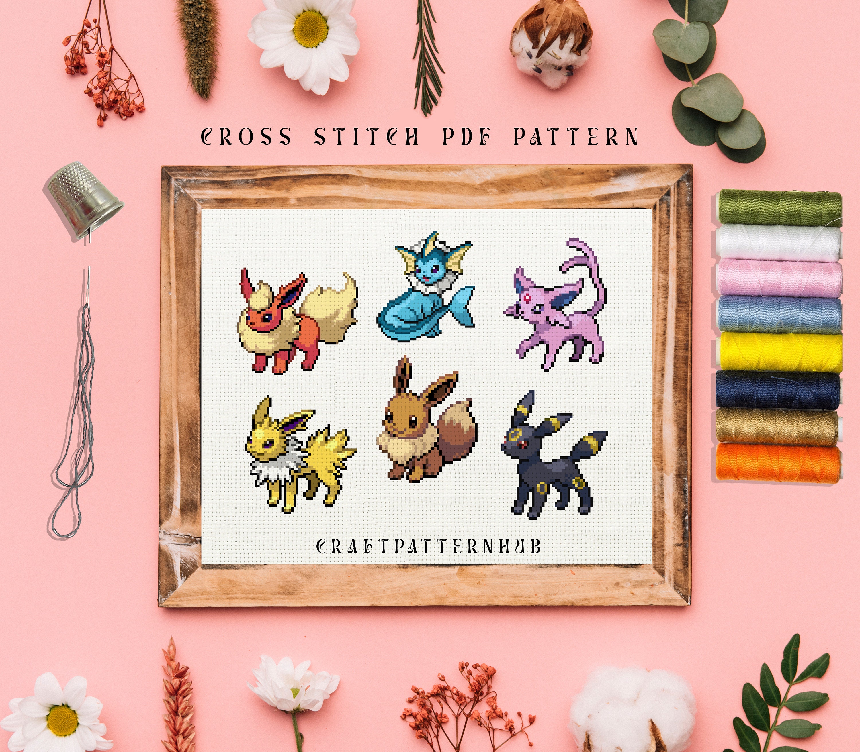 Pokemon Eevee Evolution Stitch Pattern, Embroidery Pattern, Pokemon ...
