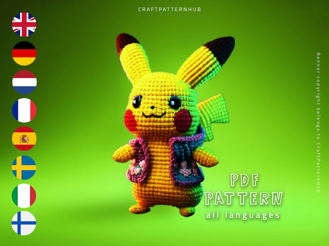 Patrón de Ganchillo Gato Pikachu, Patrón Pokemon Amigurumi, Patrón ...
