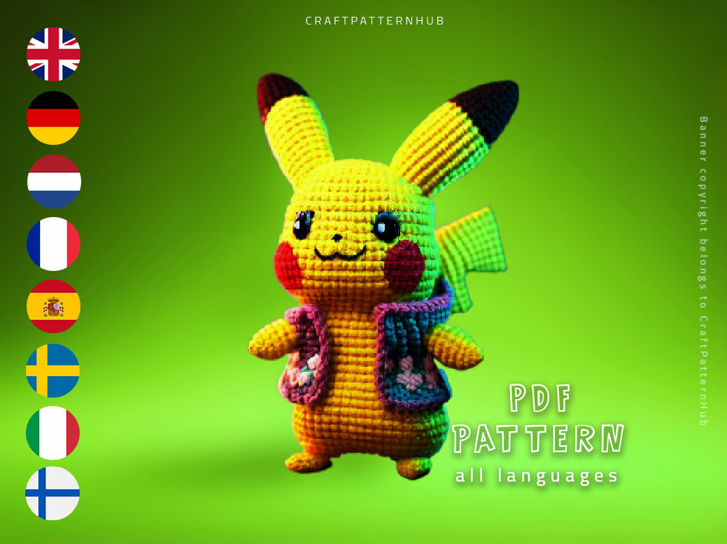 Patrón de Ganchillo Gato Pikachu, Patrón Pokemon Amigurumi, Patrón ...