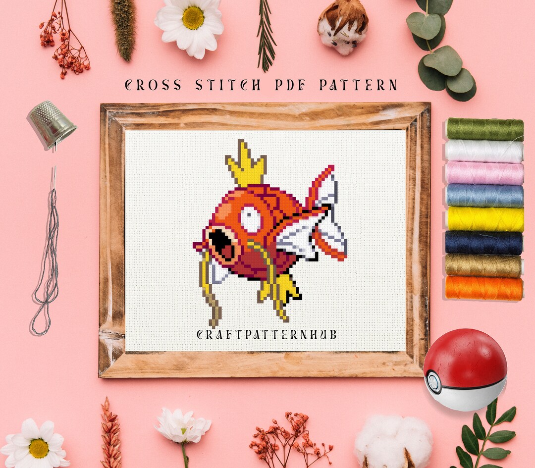 Fish Magikarp Cross Stitch Pattern, Beginner Embroidery Pattern ...