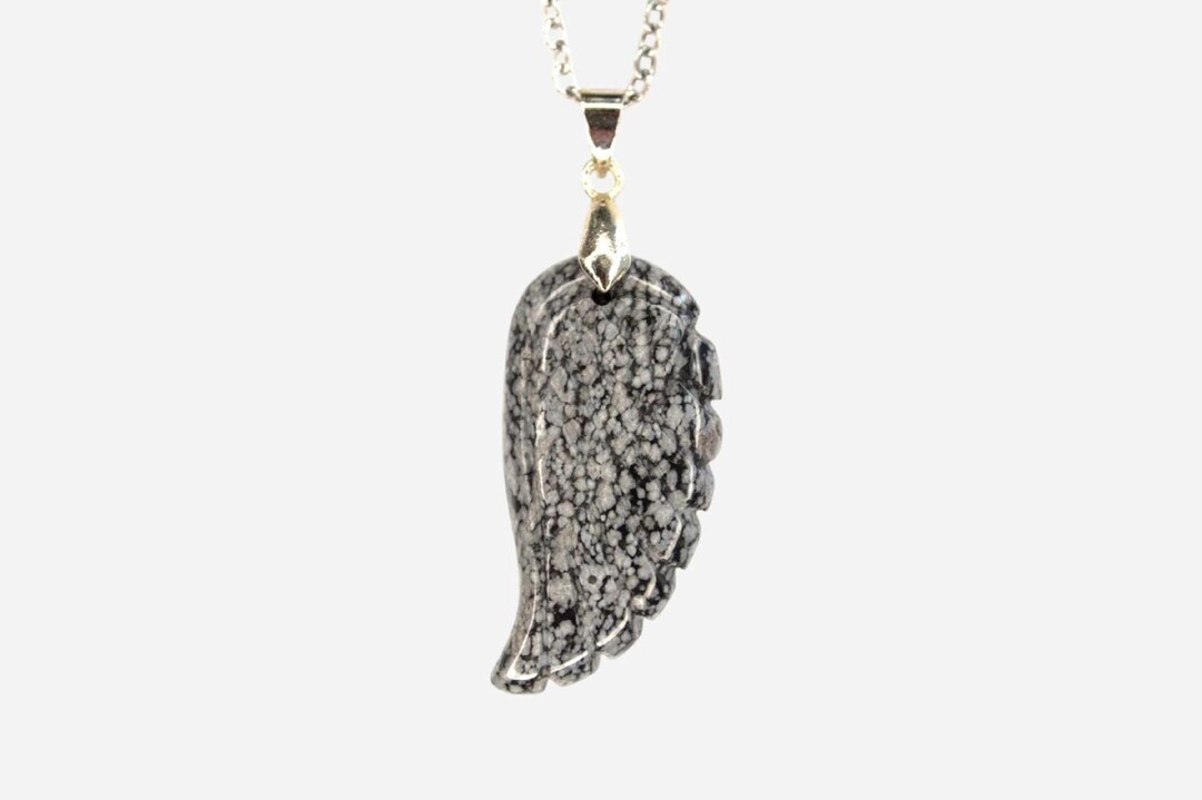 Mystic Gems Snowflake Obsidian Angel Wing Natural Gemstone Pendant ...