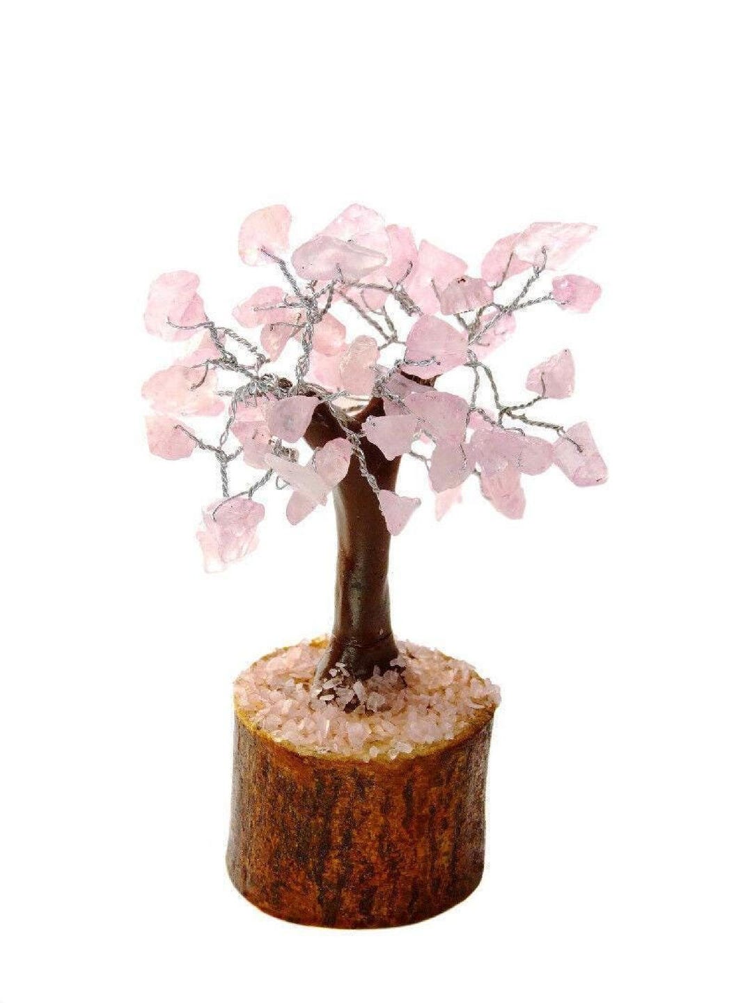 Rose Quartz Crystal Tree of Life Ornament With Wooden Base Desk Decor ...