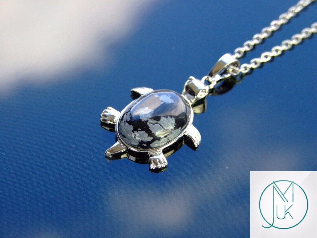 Snowflake Obsidian Turtle Natural Gemstone Pendant Necklace 50cm Chain ...