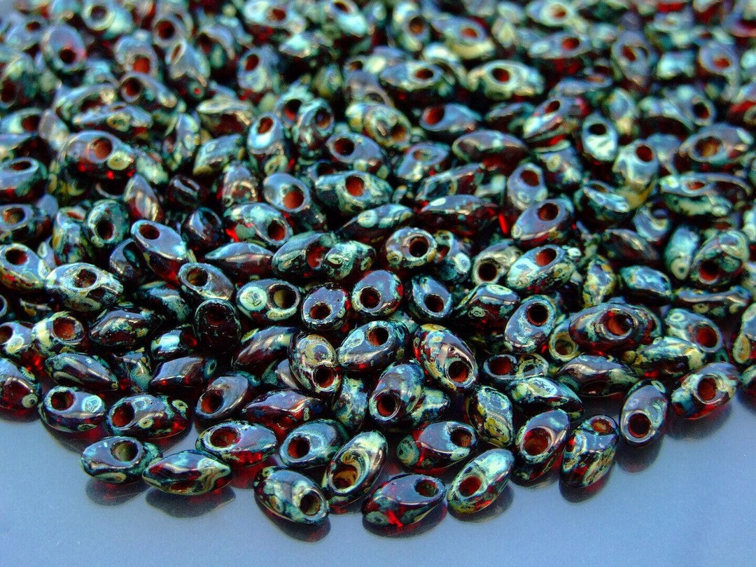 10g MIYUKI Long Magatama Japanese Beads 4x7mm Picasso Garnet ...