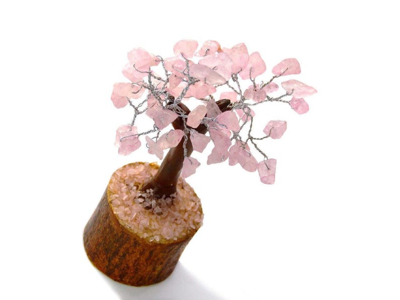 Rose Quartz Crystal Tree of Life Ornament With Wooden Base Desk Decor ...