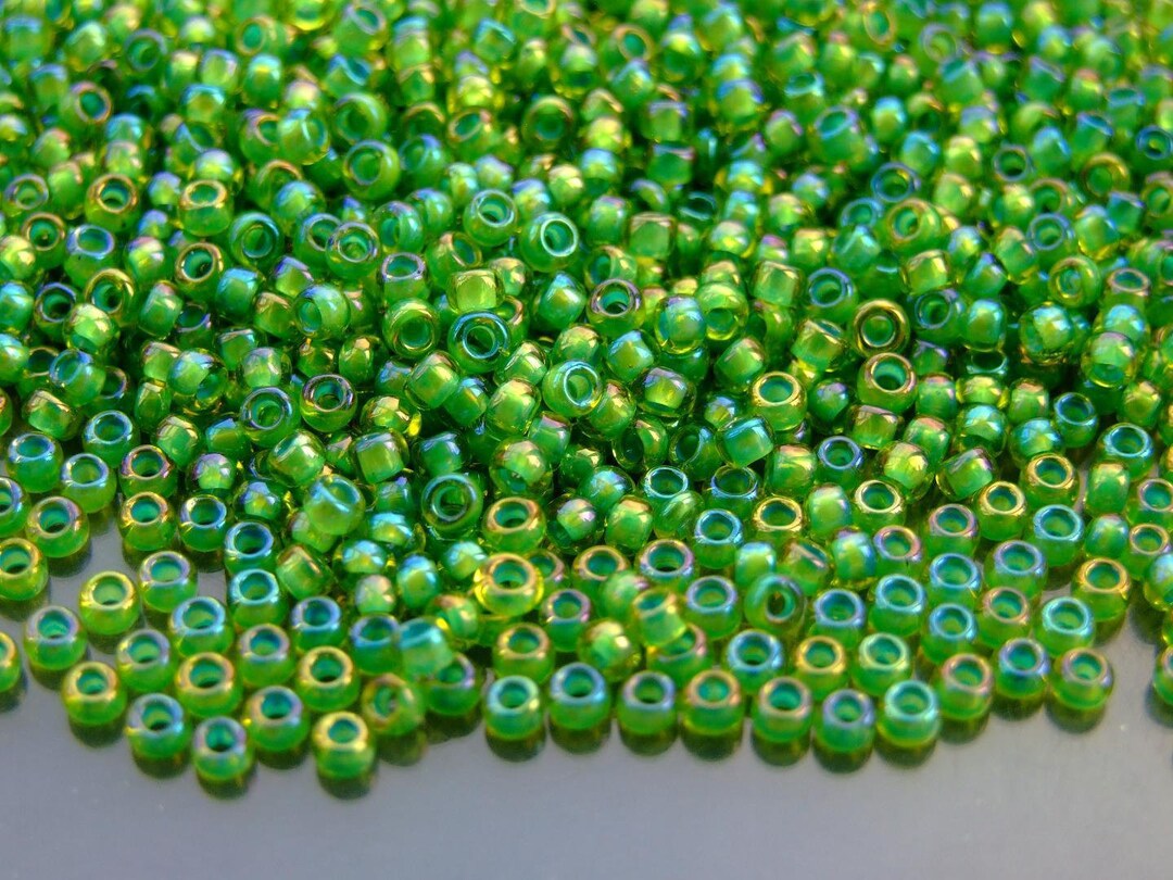 10g TOHO 8/0 Round Japanese Beads 3mm 947 Inside Color Lime Green ...