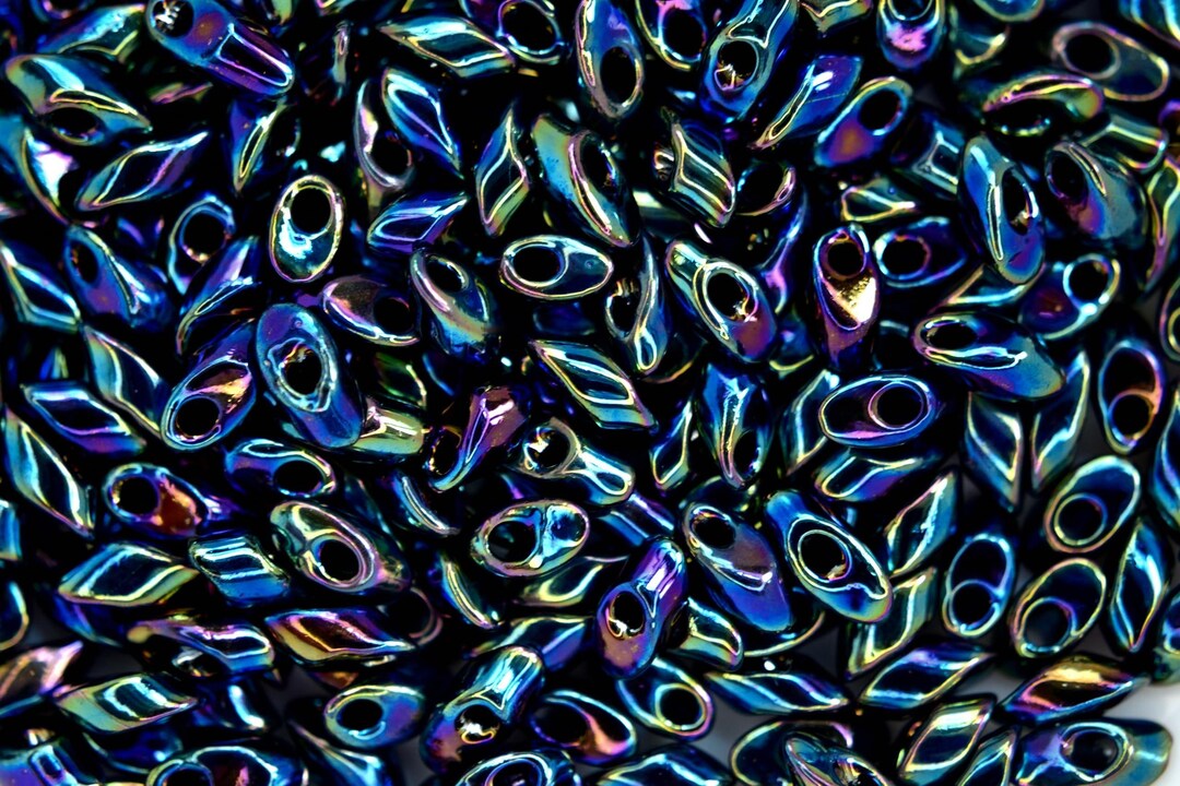 10g MIYUKI Long Magatama Japanese Beads 4x7mm Metallic Blue Iris Unique ...