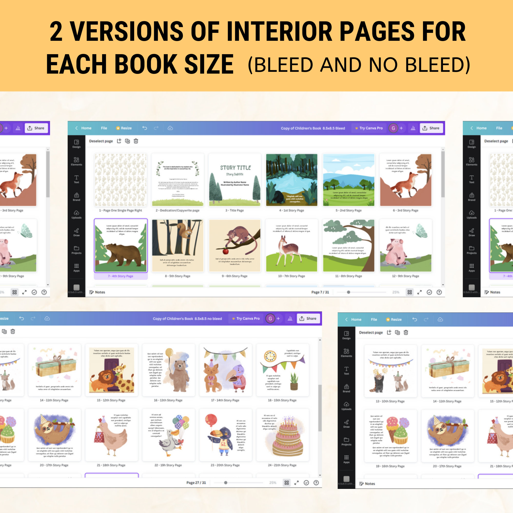 Picture Book Template KDP Bundle, 8.5x8.5, 5x8, 6x9, 8x10, 7x10, 8.5x11 ...