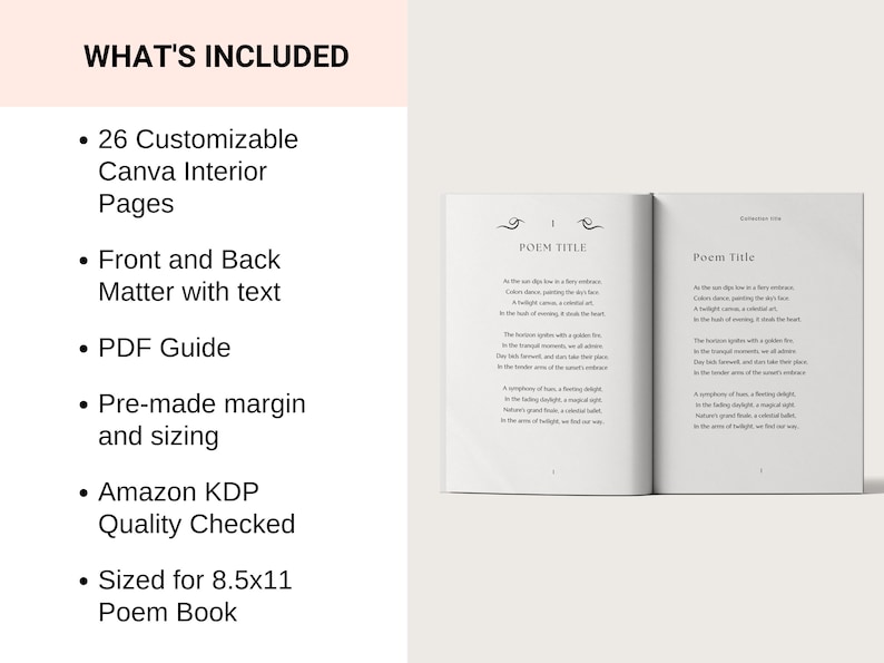 Poetry Book Template 8.5x11, KDP Poetry Book Interior, Self-publishing ...