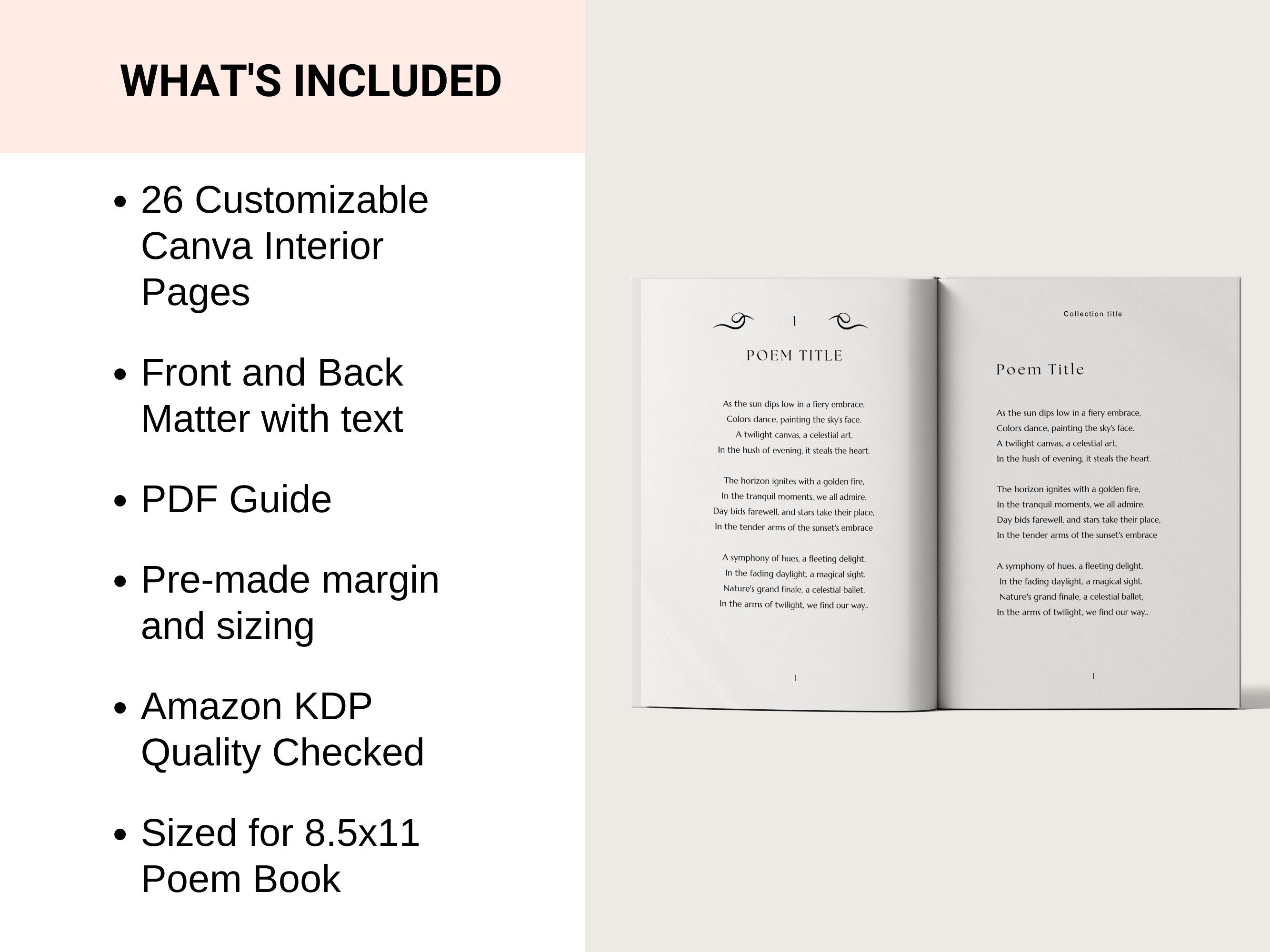 Poetry Book Template 8.5x11, KDP Poetry Book Interior, Self-publishing ...