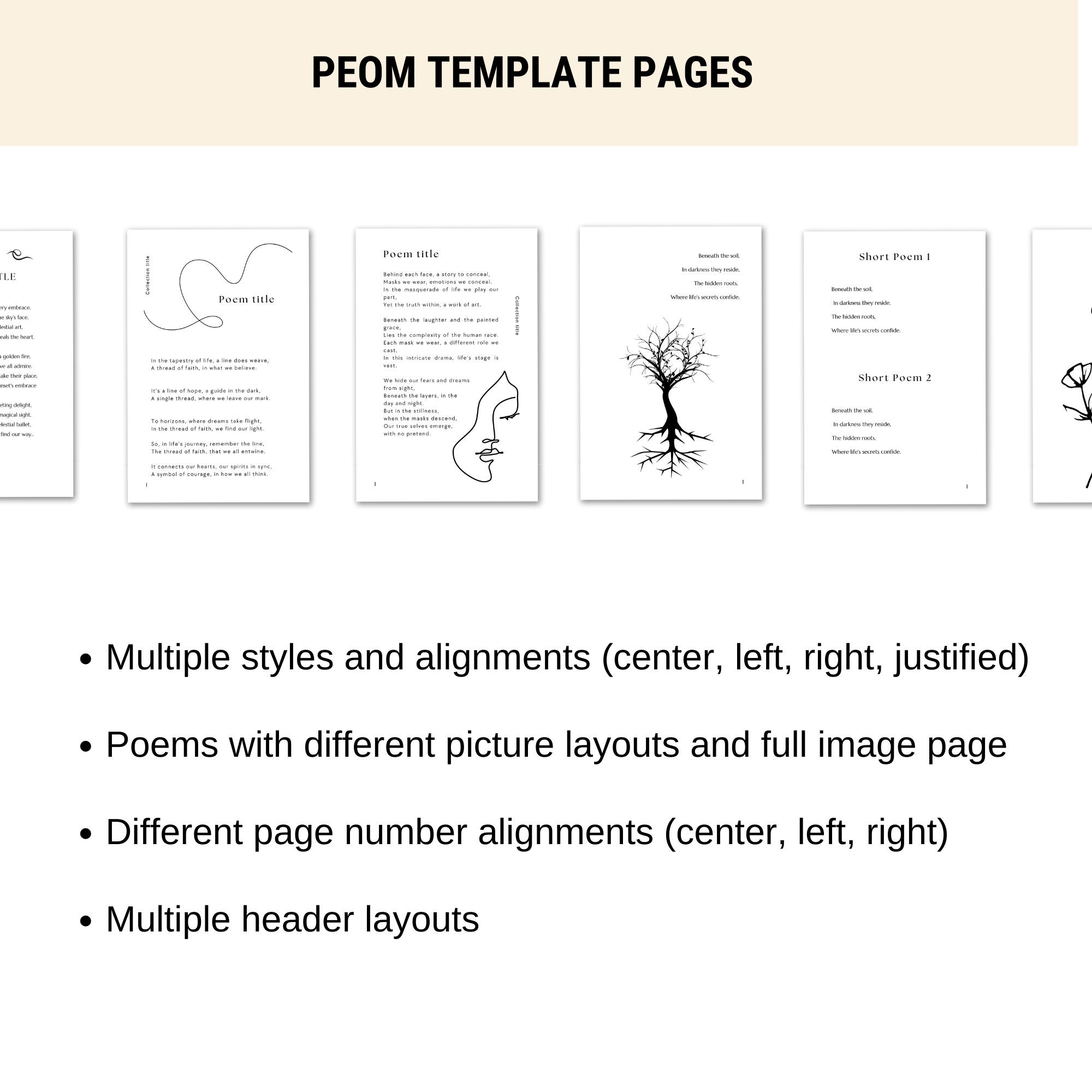 Poetry Book Template 5.5x8.5 KDP, Canva Poem Book Template, Interior ...