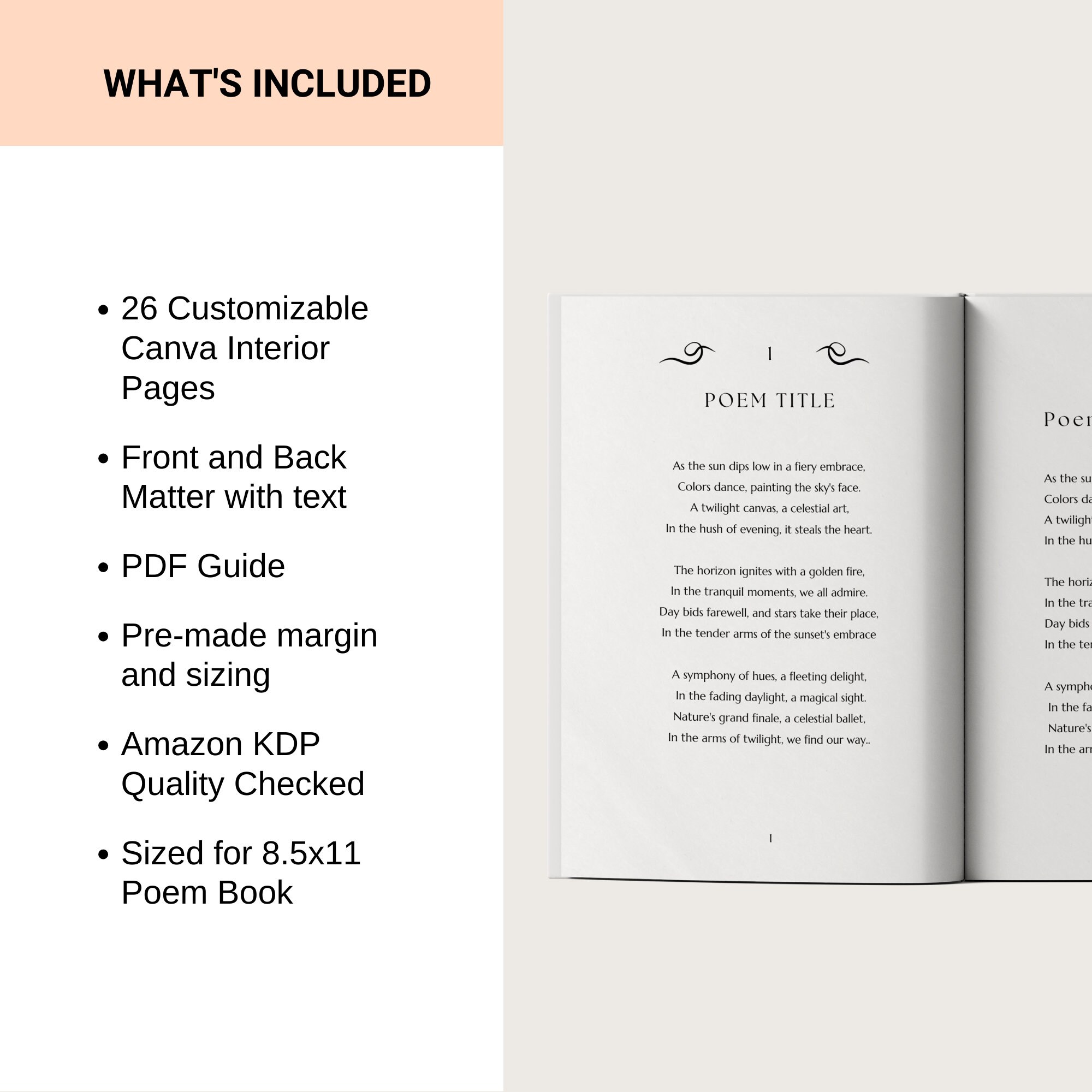 Poetry Book Template 8.5x11, KDP Poetry Book Interior, Self-publishing ...