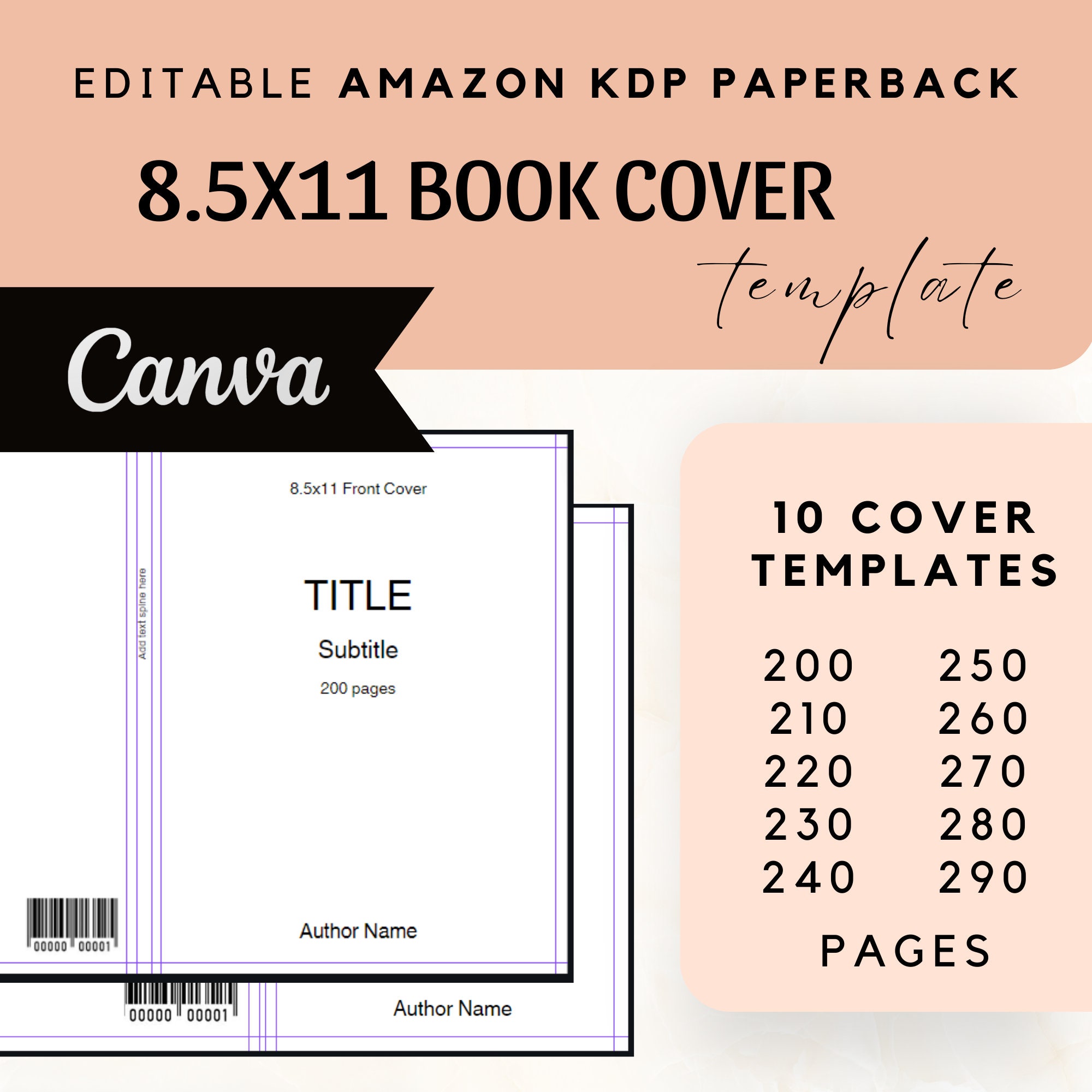 KDP Cover Template 8.5x11, 200-290 Pages, KDP Cover, Ready to Edit Book ...