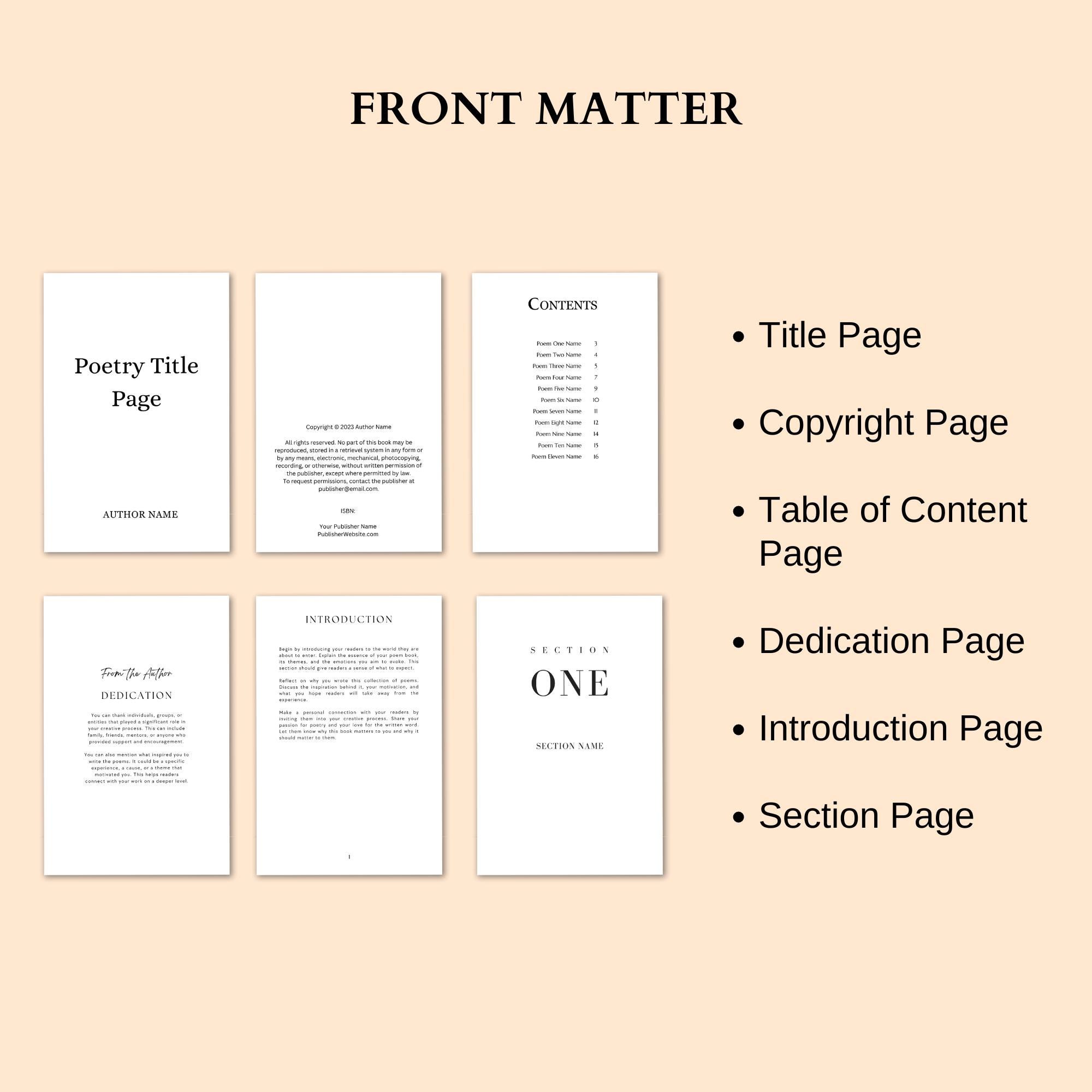 Poetry Book Template 5.5x8.5 KDP, Canva Poem Book Interior and Cover ...