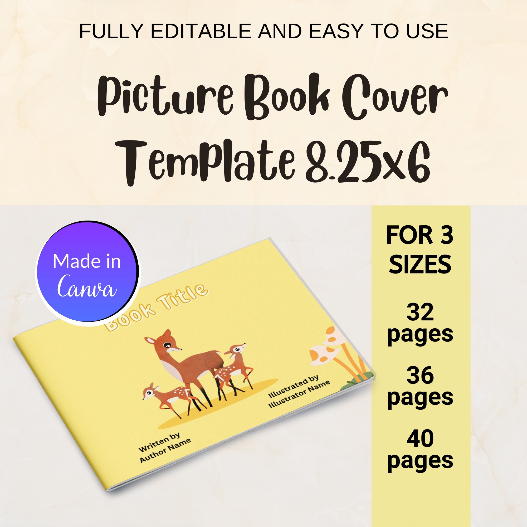 Children's Picture Book Cover Template 8.25x6, KDP Canva Book Template ...