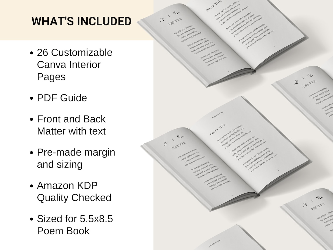 Poetry Book Template 5.5x8.5 KDP, Canva Poem Book Template, Interior ...
