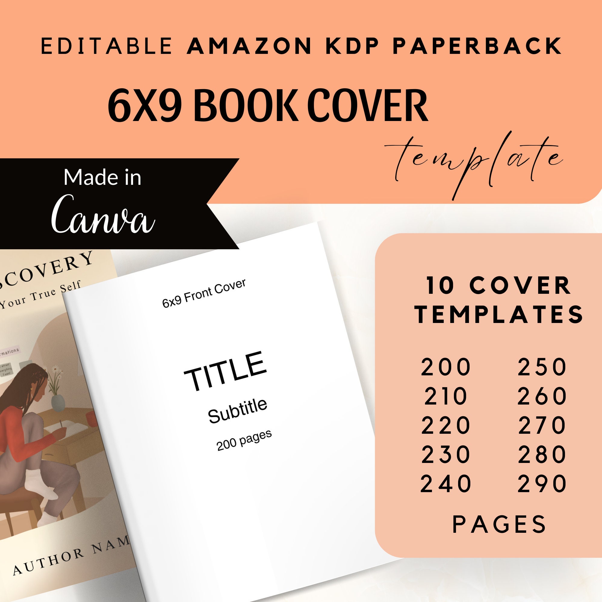 Book Cover Template 6x9, 200-290 Pages, Canva KDP Cover Template, Cover ...