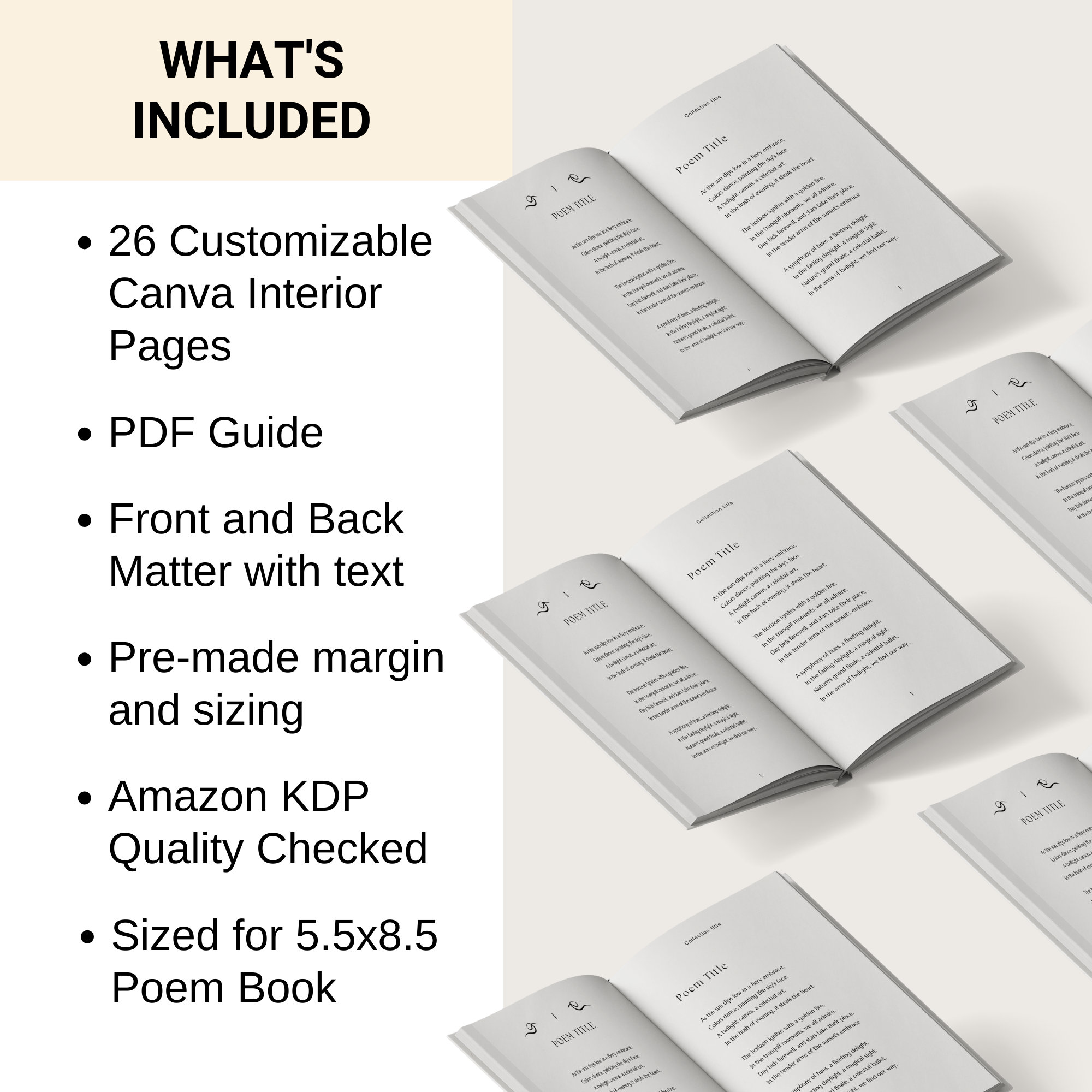 Poetry Book Template 5.5x8.5 KDP, Canva Poem Book Template, Interior ...