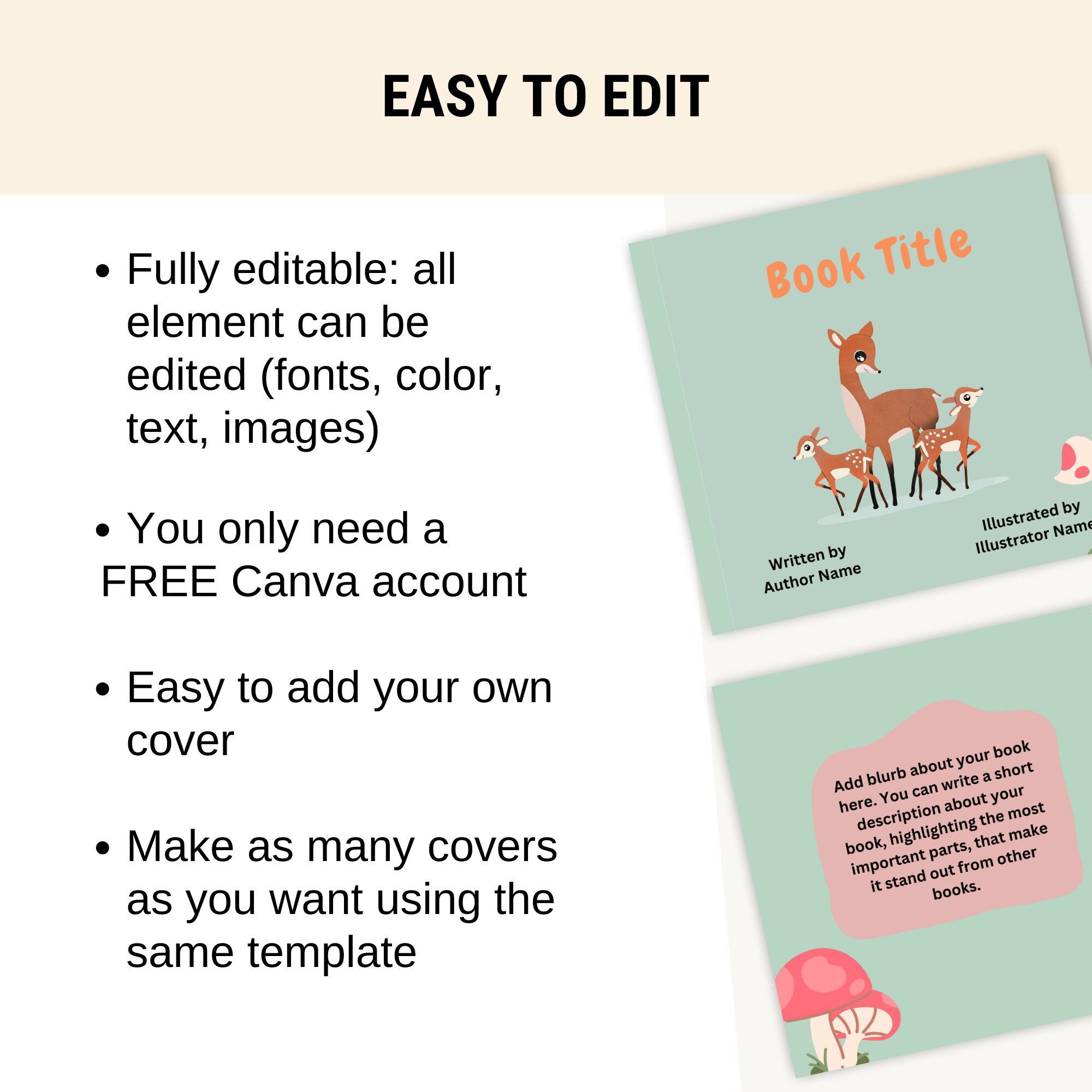 KDP Cover Template 8.5x8.5 , Premade Children's Book Cover, 32 36 40 ...