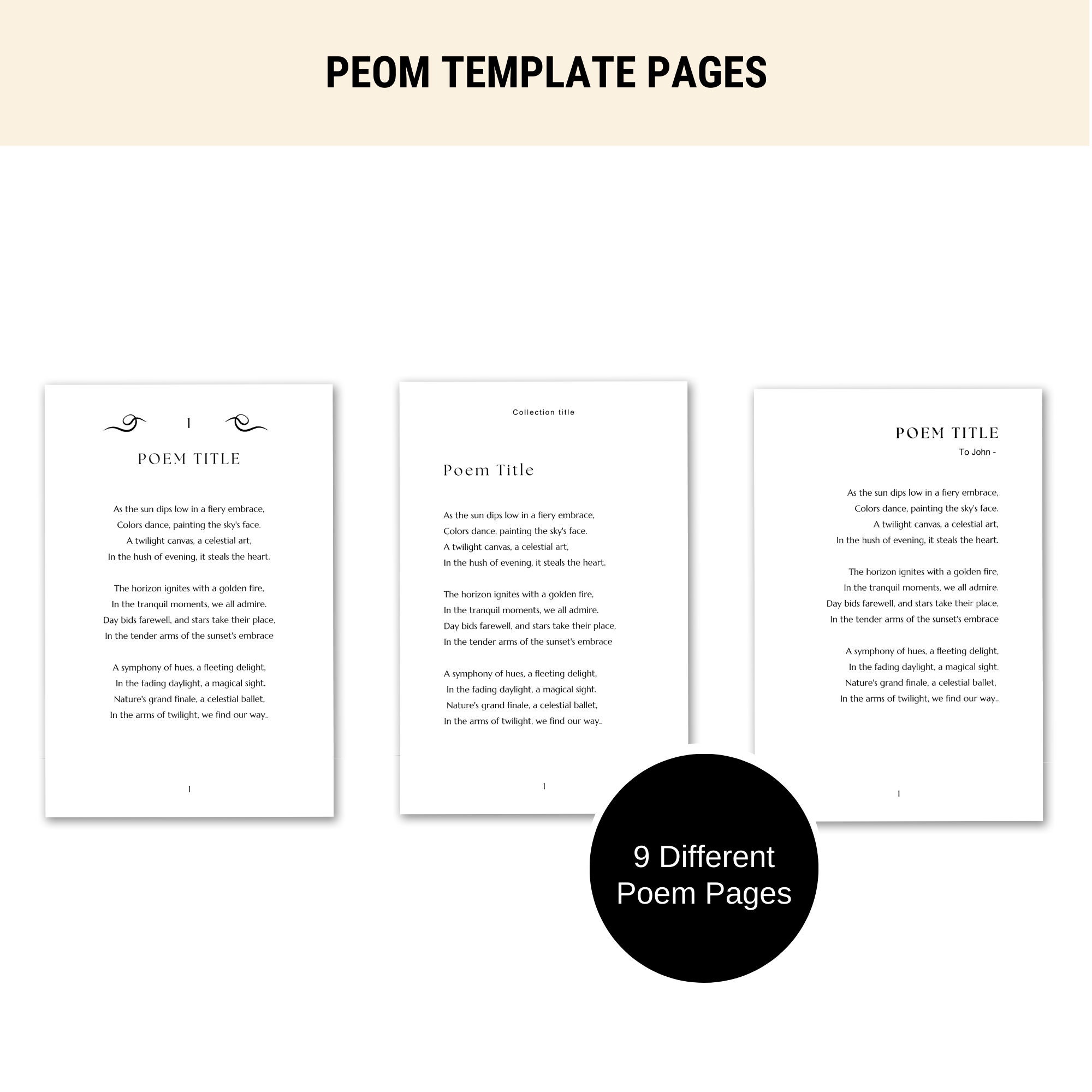 Poetry Book Template 5.5x8.5 KDP, Canva Poem Book Template, Interior ...
