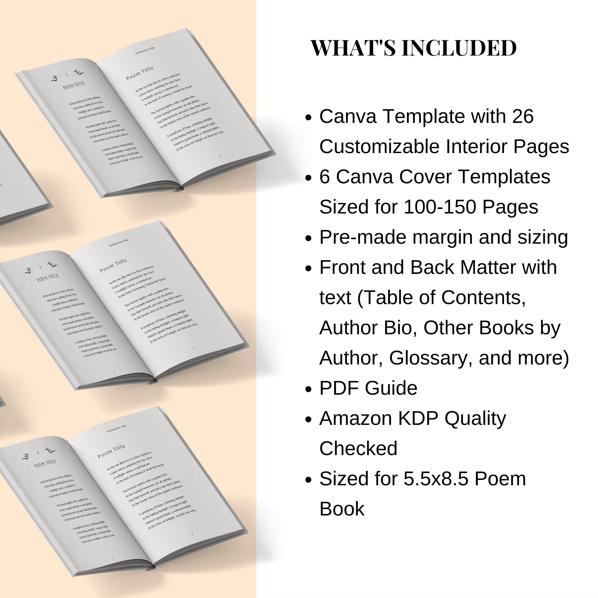 Poetry Book Template 5.5x8.5 KDP, Canva Poem Book Interior and Cover ...