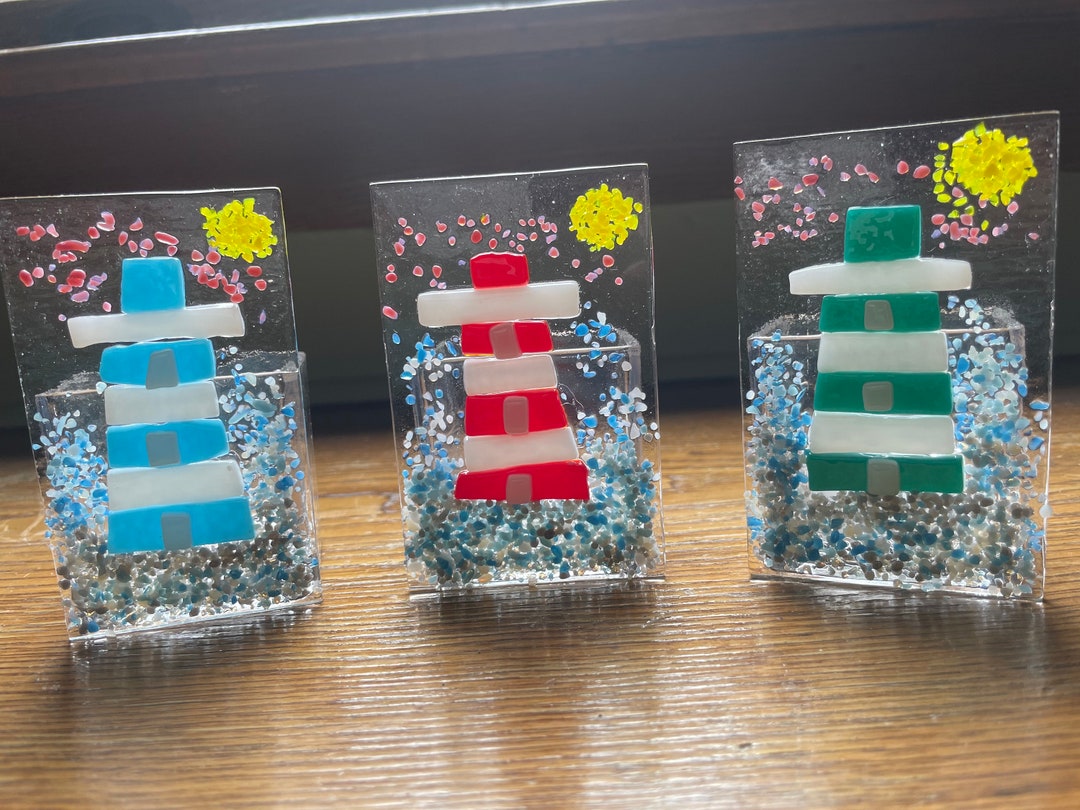 Fused Glass Lighthouse Tea Light Holder - Etsy
