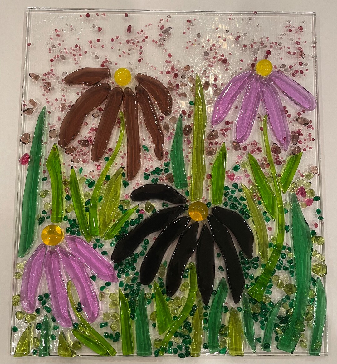 Cone Flower Field, Fused Glass Art Panel - Etsy