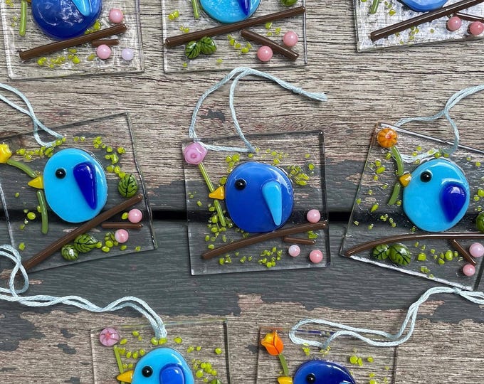 Birds With Flower, Fused Glass - Etsy