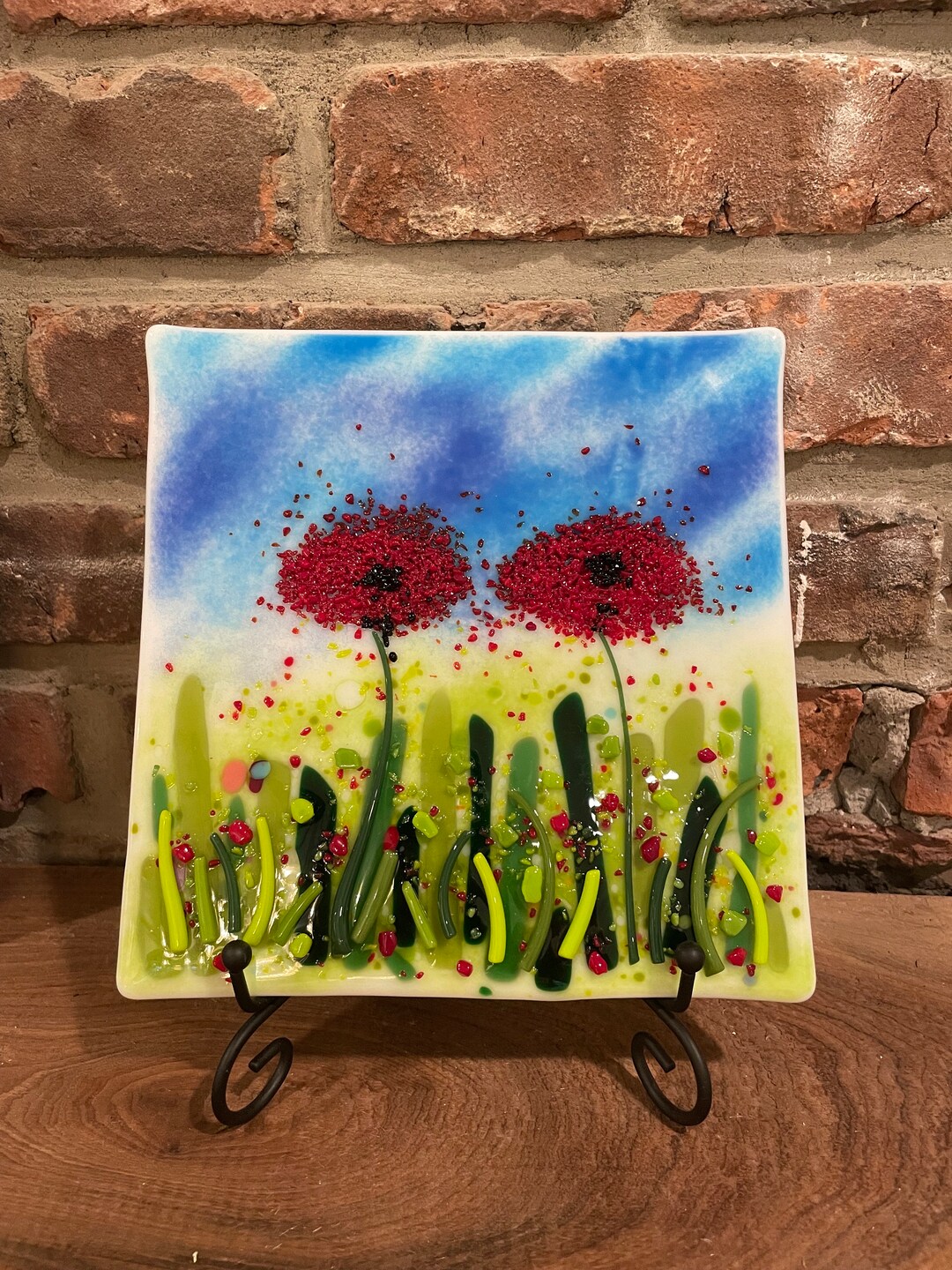 Red Poppy Panel (double), Fused Glass Art - Etsy