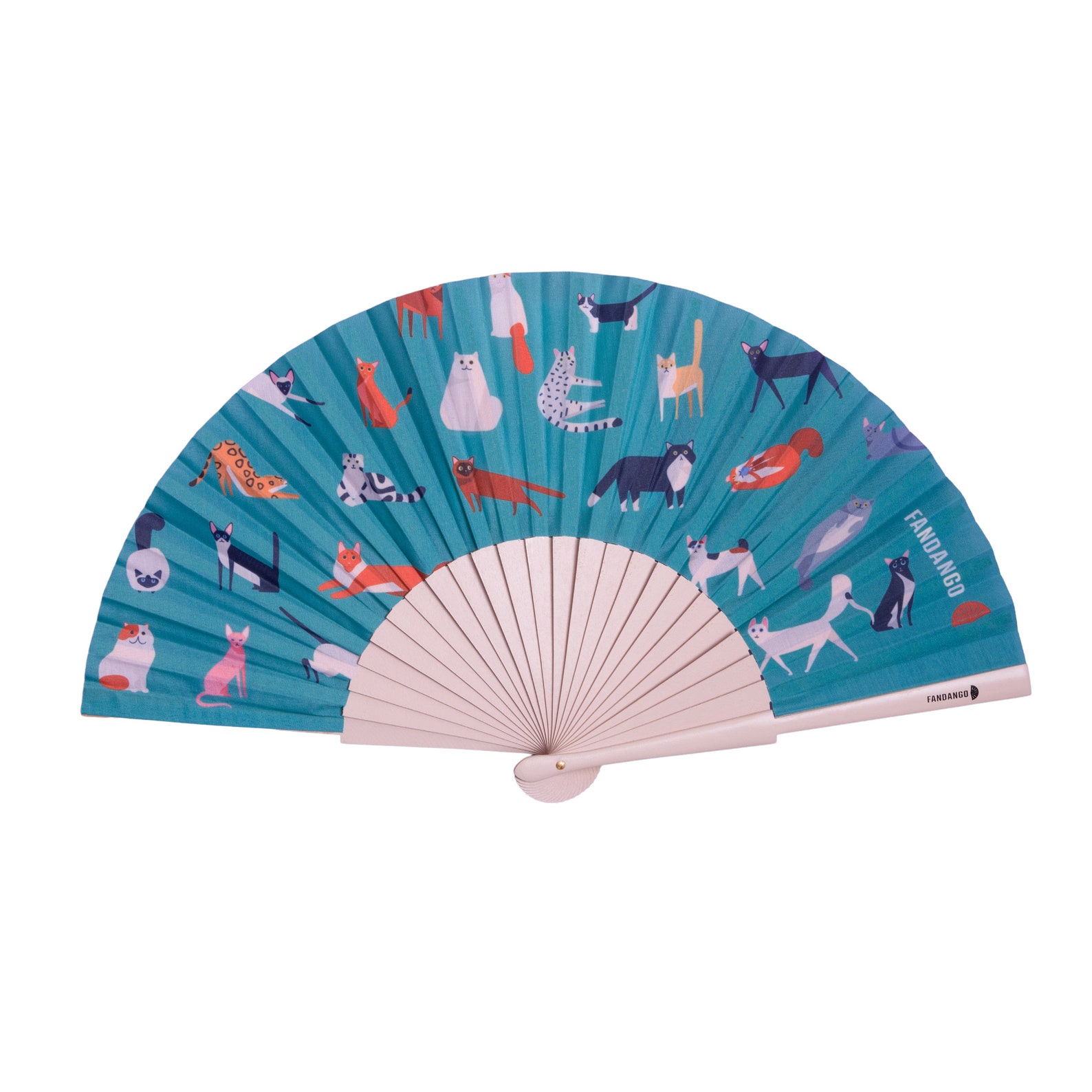 Hand Held Wooden Folding Fan - Go Cat - Cat Lovers Fashion Accessory ...