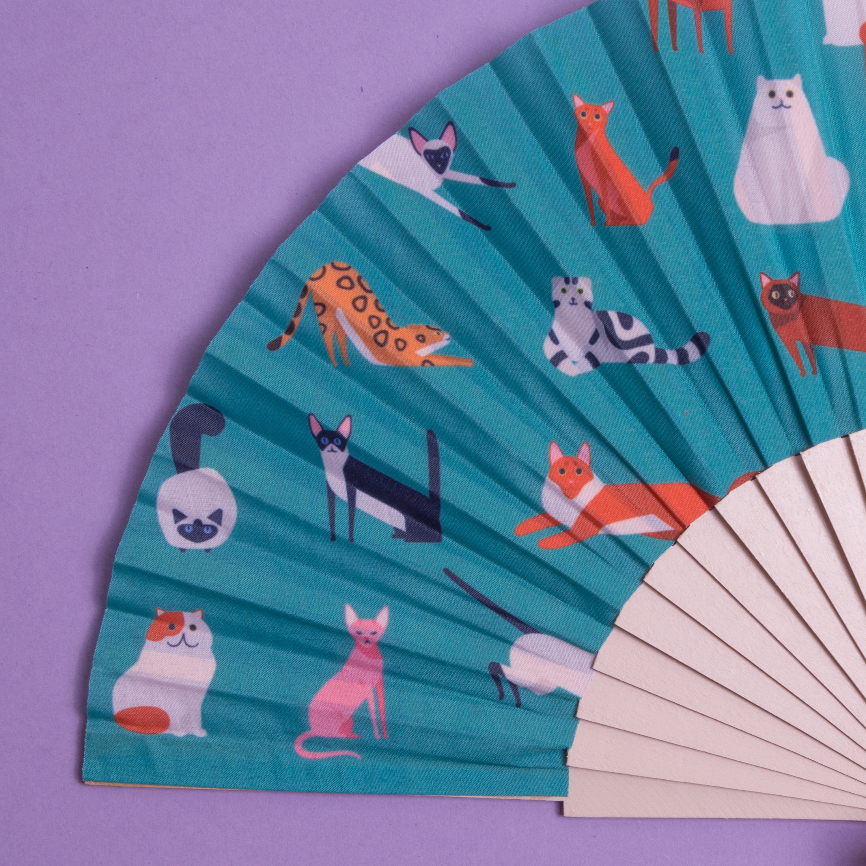 Hand Held Wooden Folding Fan - Go Cat - Cat Lovers Fashion Accessory ...
