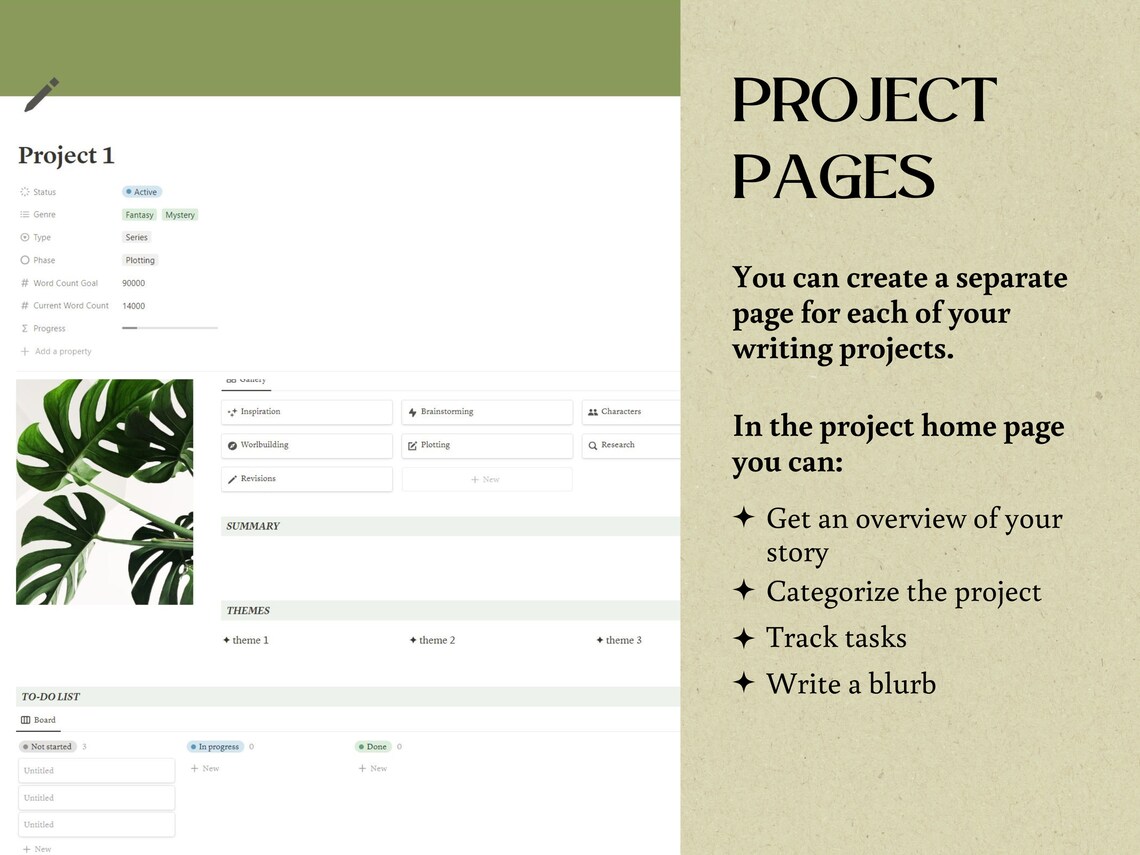 Notion Writing Template: Green Author Workspace, Novel Planner - Etsy