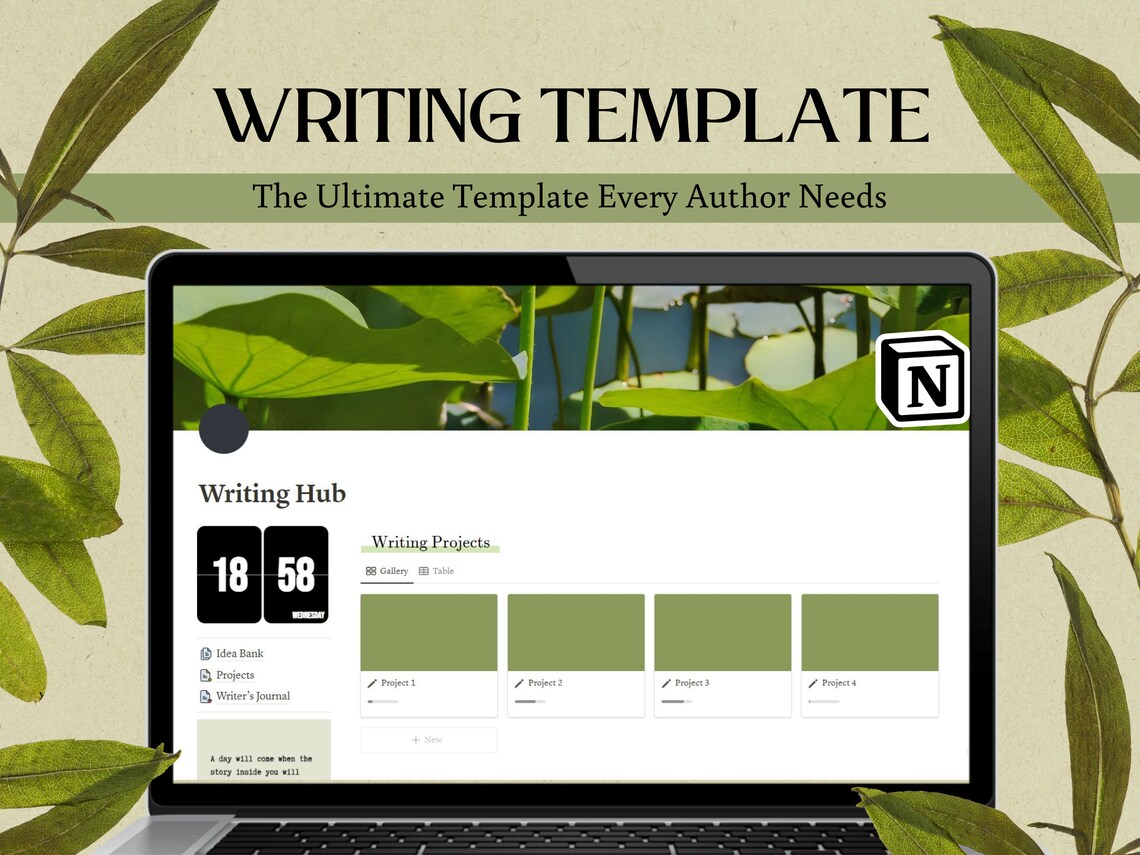 Notion Writing Template: Green Author Workspace, Novel Planner - Etsy