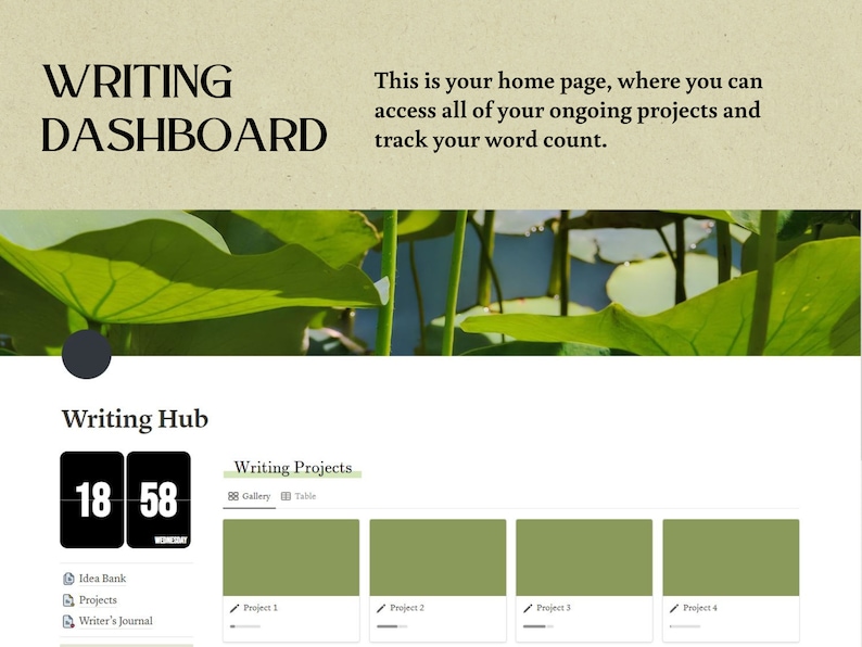 Notion Writing Template: Green Author Workspace, Novel Planner - Etsy