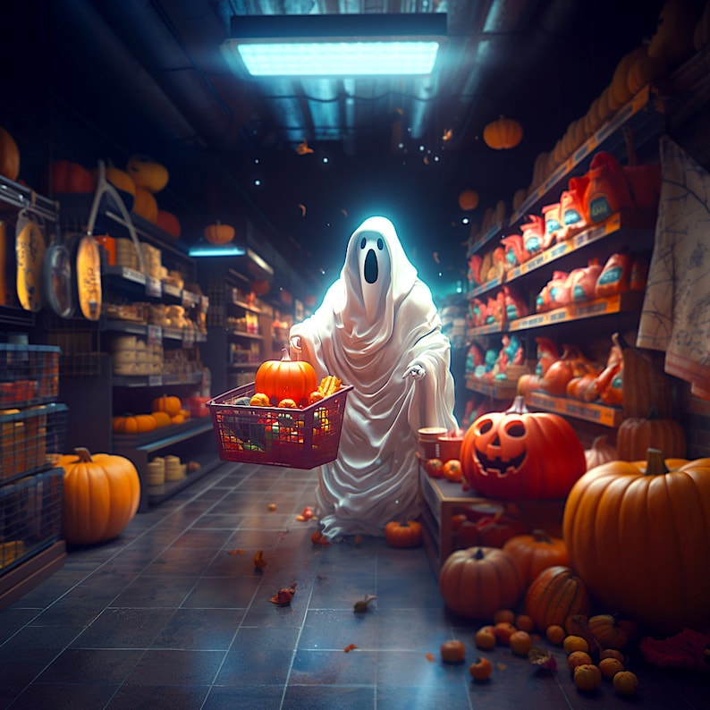 Ghost Grocery Shopping on Before Halloween - Etsy