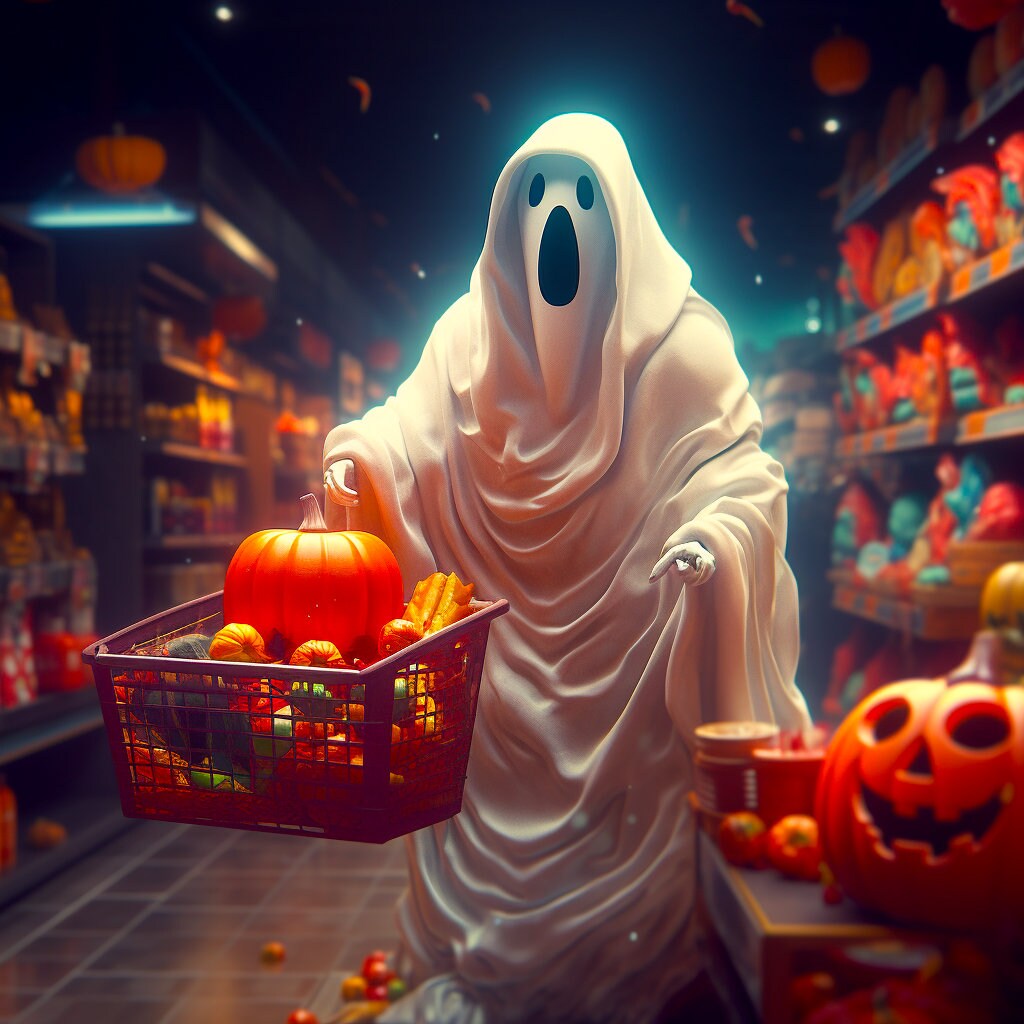 Ghost Grocery Shopping on Before Halloween - Etsy