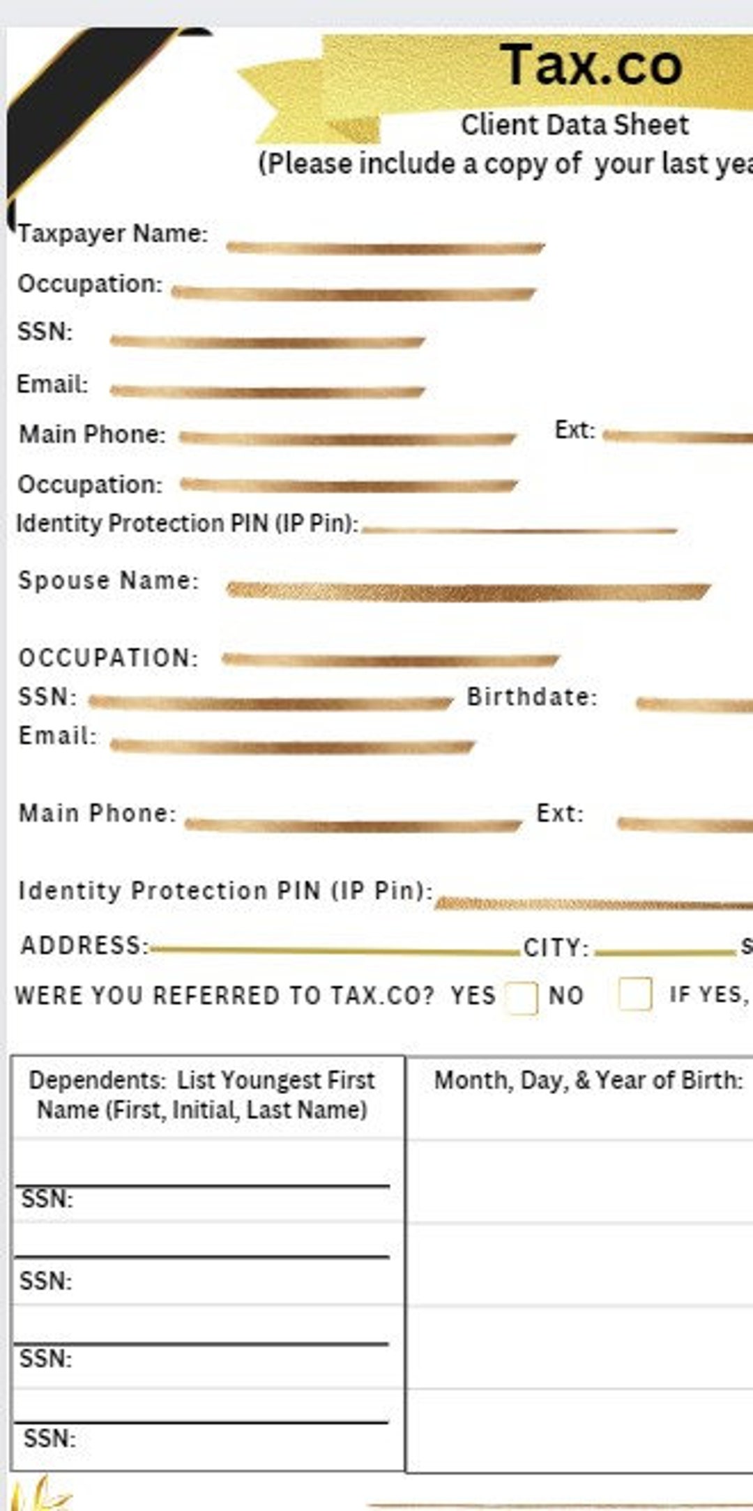 Tax Data Sheet Template - Etsy